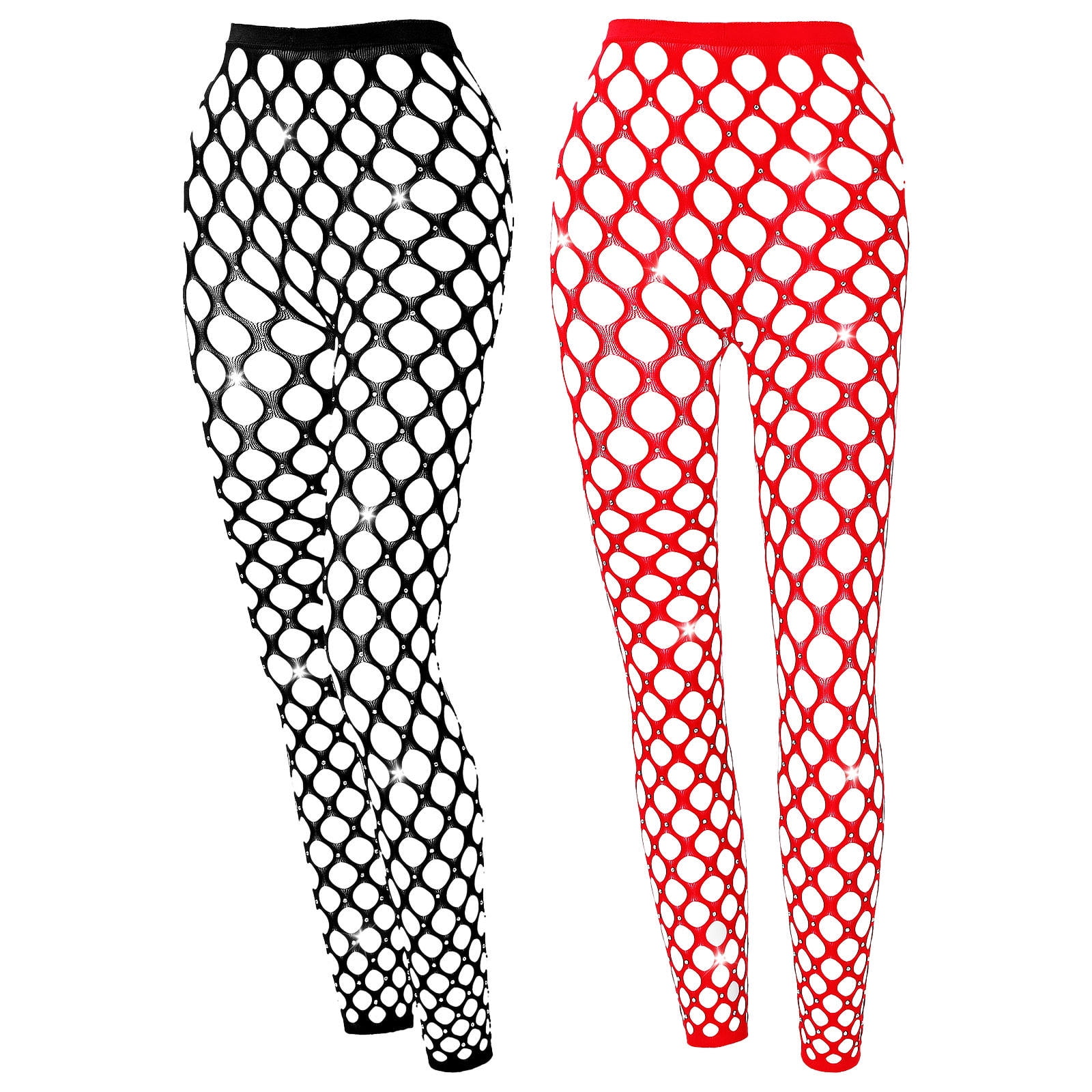 HIAKDOFT 2Pcs Red Hold Ups Stockings For Women With Rhinestone Design ...