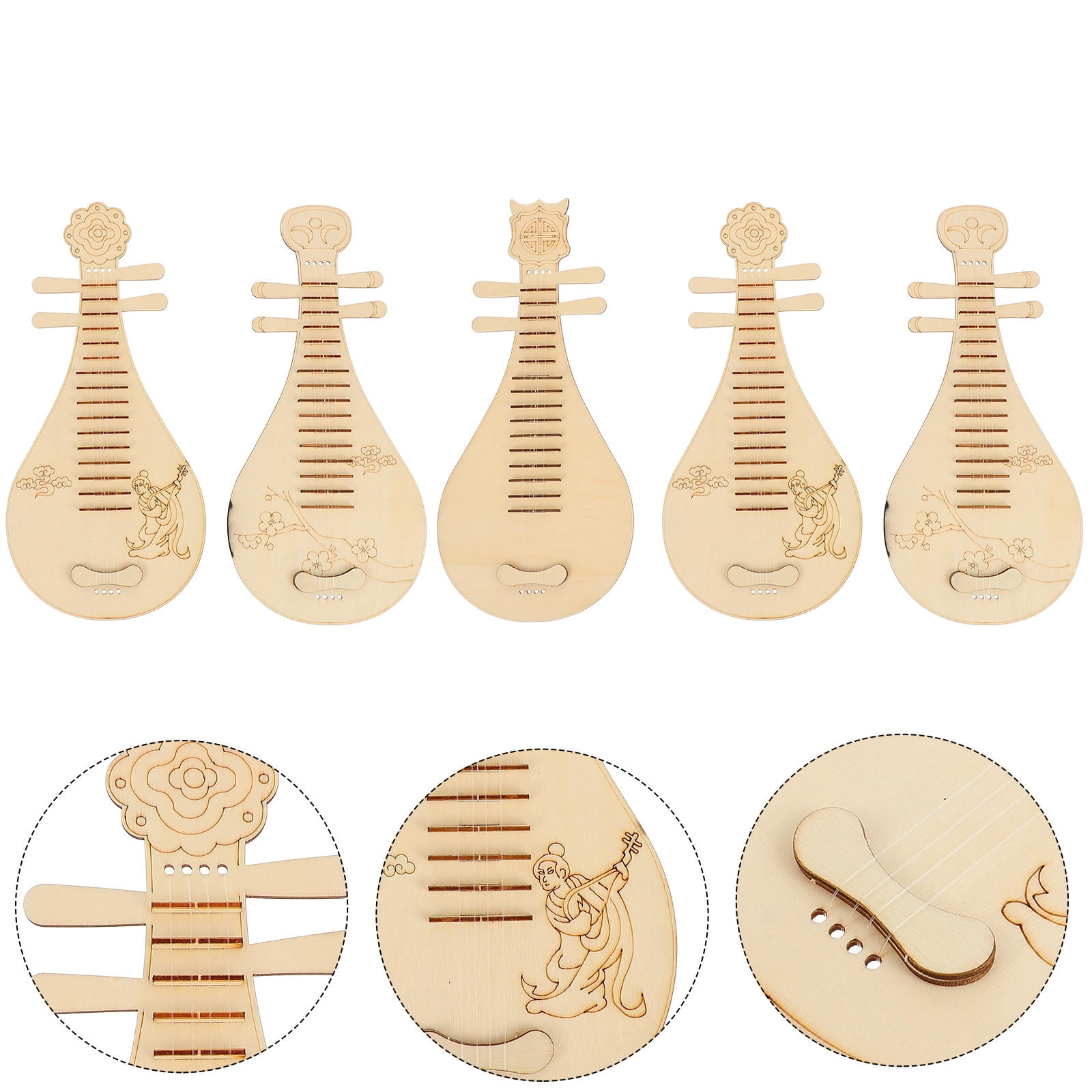 HIAKDOFT 3Pcs Beige Wooden Lute Toy For Children Musical Toy With Oval ...