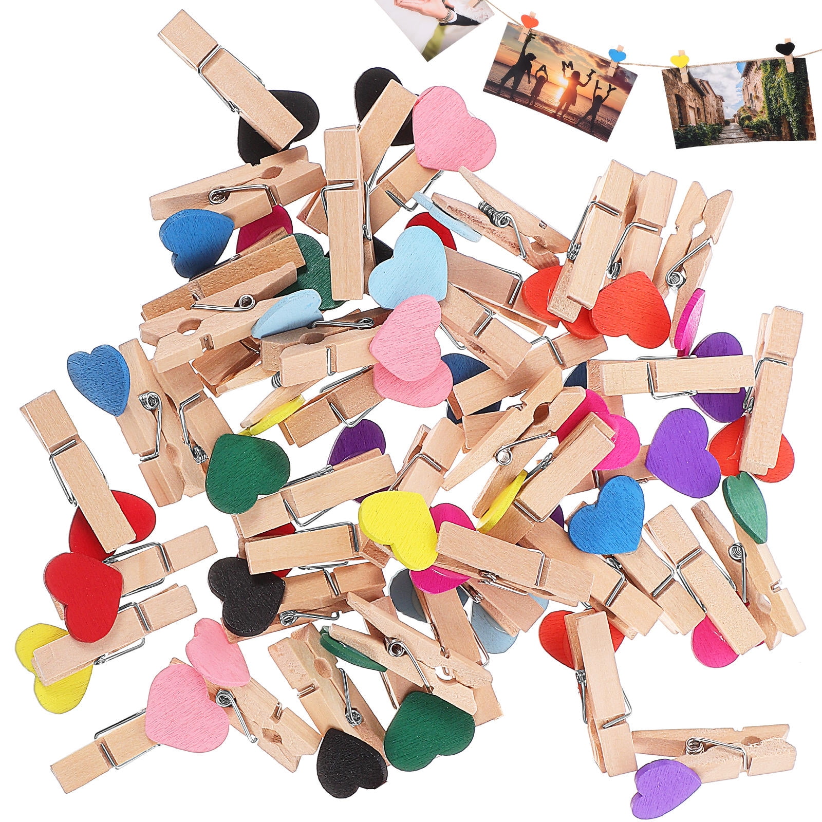 HIAKDOFT 50 Pcs Heart Wooden Clips for Creative Crafts and Party ...