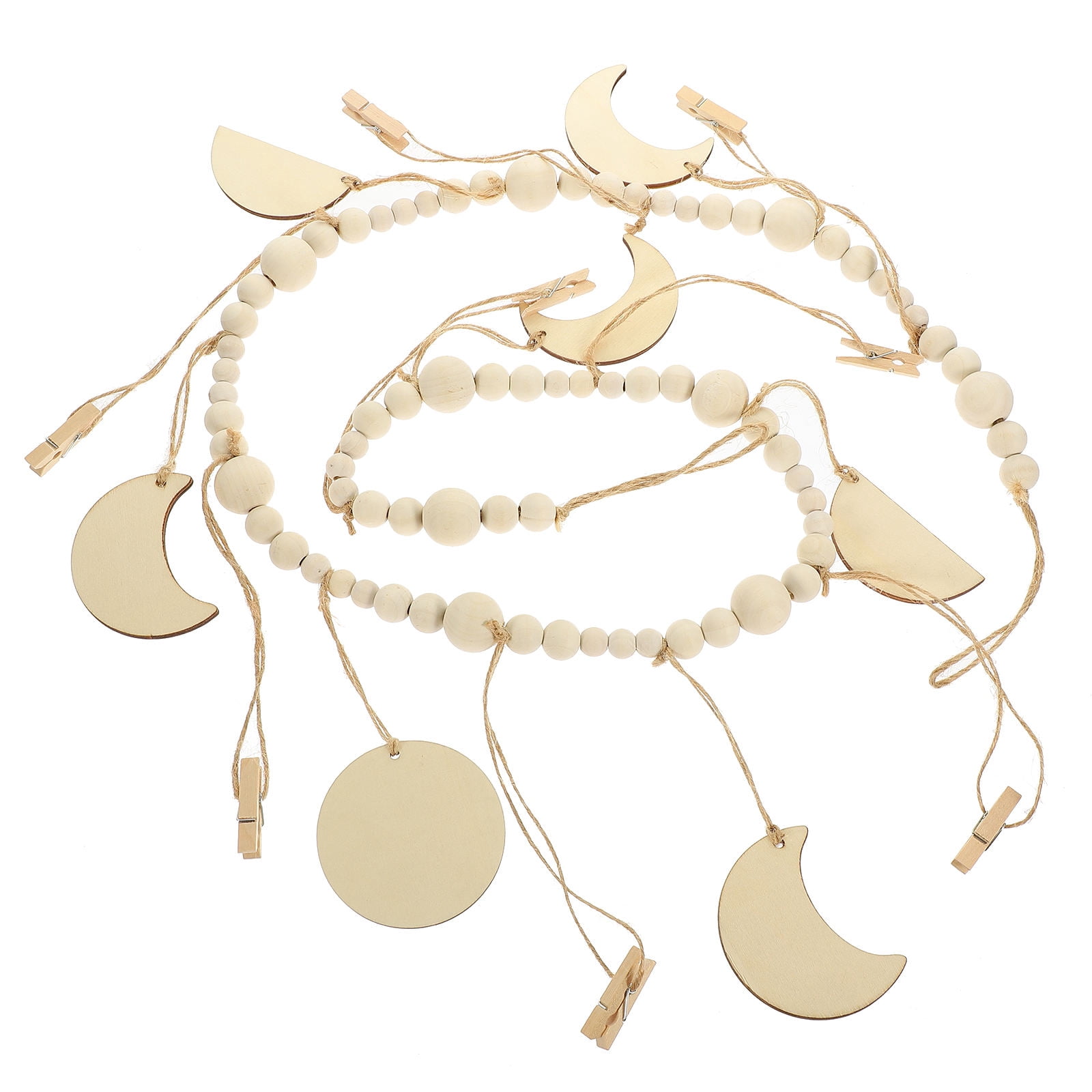 HIAKDOFT 5Pack Beige Wooden Beaded Garland with Photo Clips String for ...