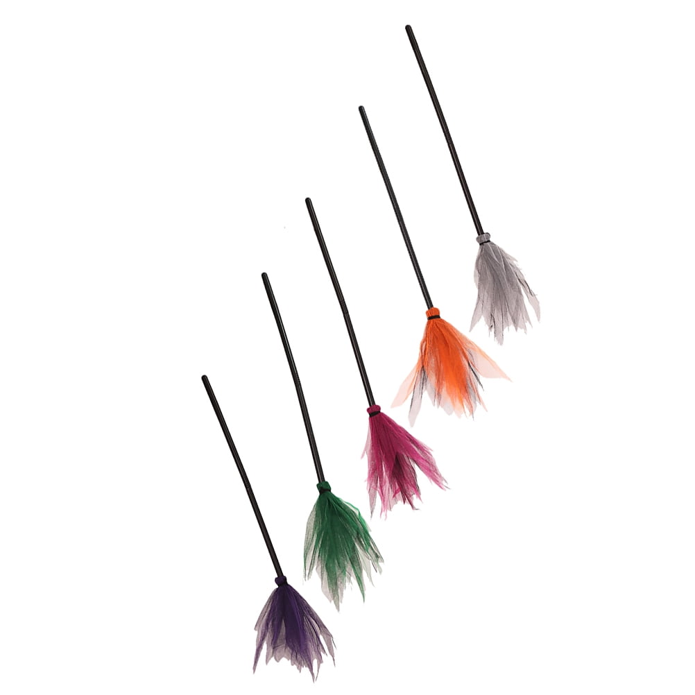 HIAKDOFT 5Pack Witch Broom Props Plastic Gauze for Party Various ...