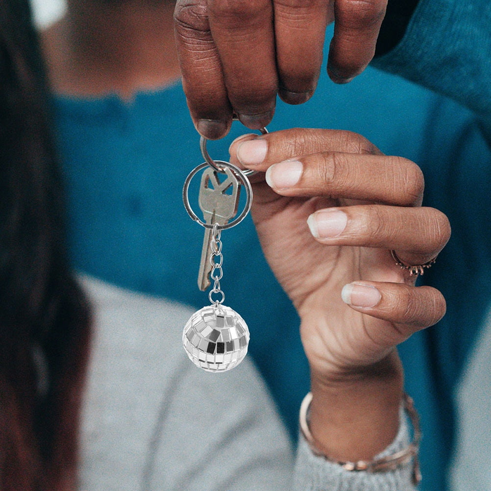 HIAKDOFT 6Pcs Silver Mirror Disco Ball Keychain For Disco Ball Straw ...