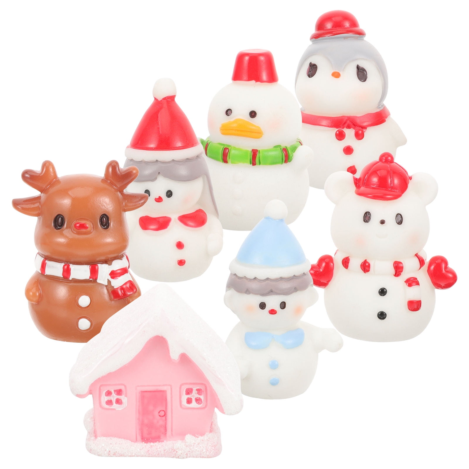 HIAKDOFT 7Pcs Snowman Miniature Decorations Resin DIY Landscaping Mini ...
