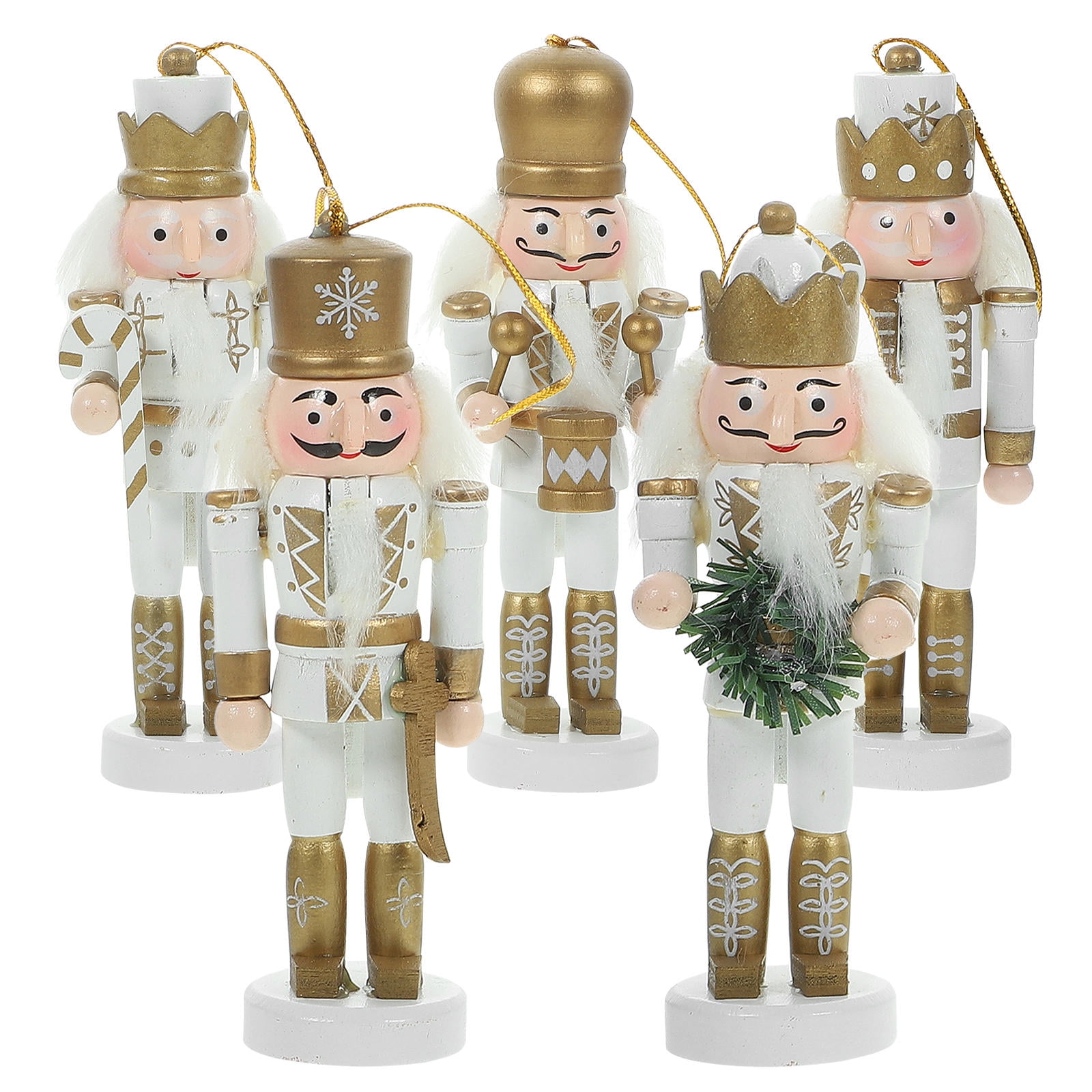 HIAKDOFT Hanging Nutcracker Decor Nutcrackers Craft Golden White Wood for Family Friends present ...