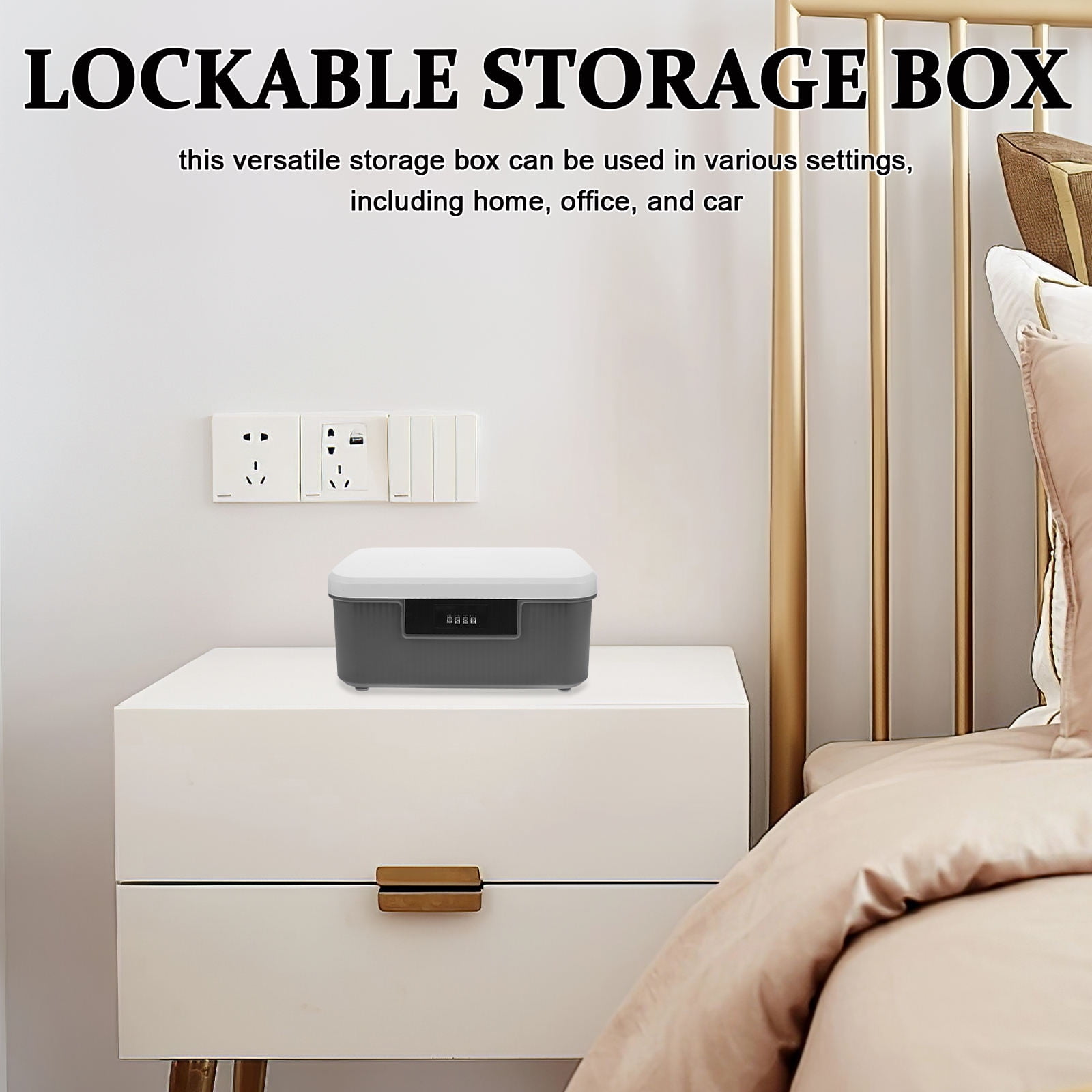 HIAKDOFT Lockable Storage Bin 1Pack Dark Grey ABS for Home Office ...