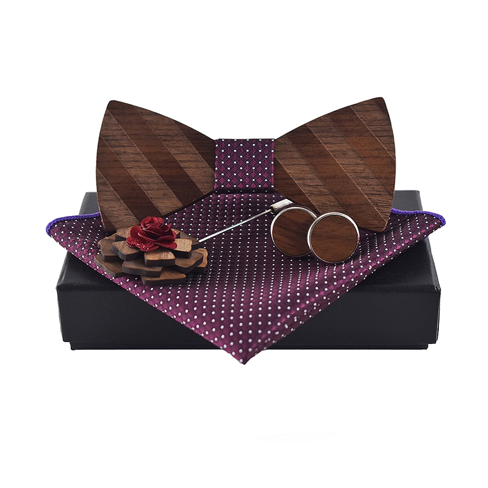 HIAKDOFT Purple Bow Tie Kerchief Cuff Link Corsage Set for Decor Made ...