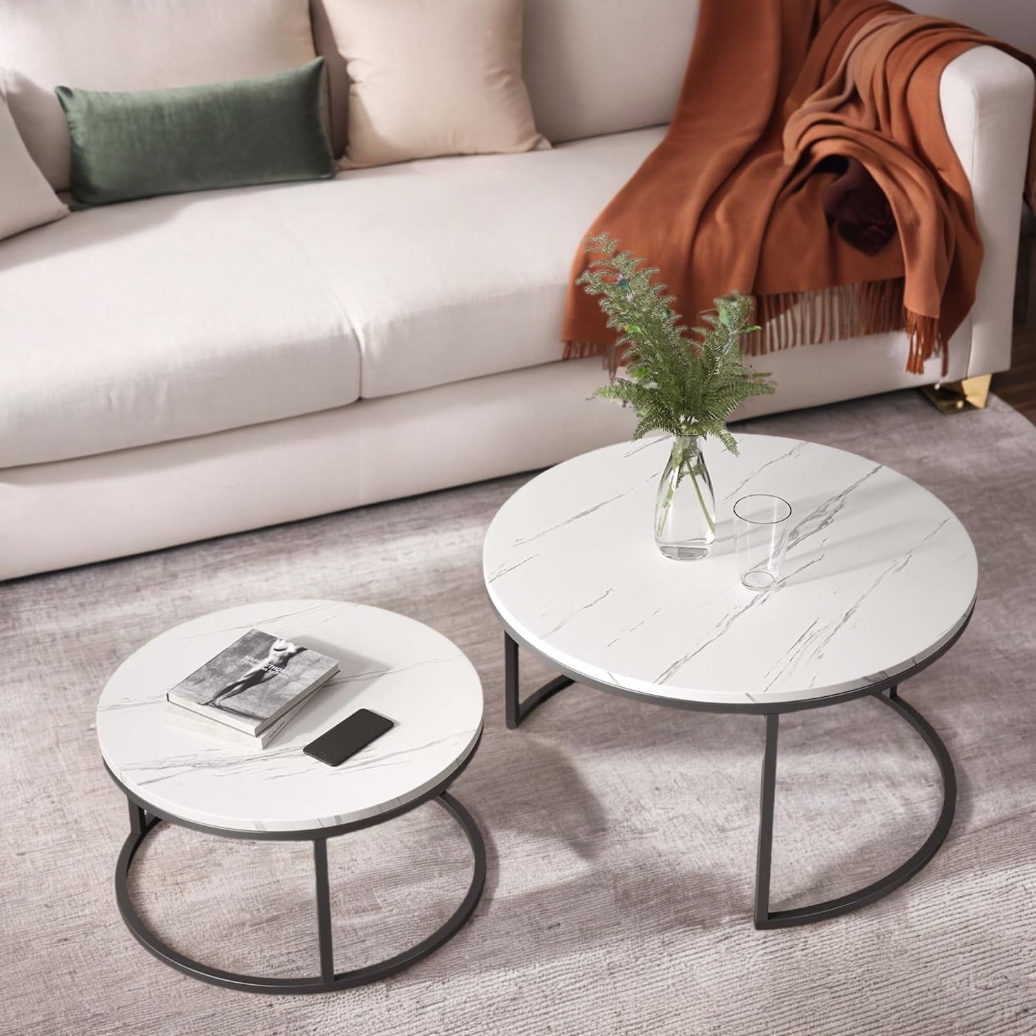 HIASS Round Coffee Table, Circle Nesting Coffee Tables for Living Room ...