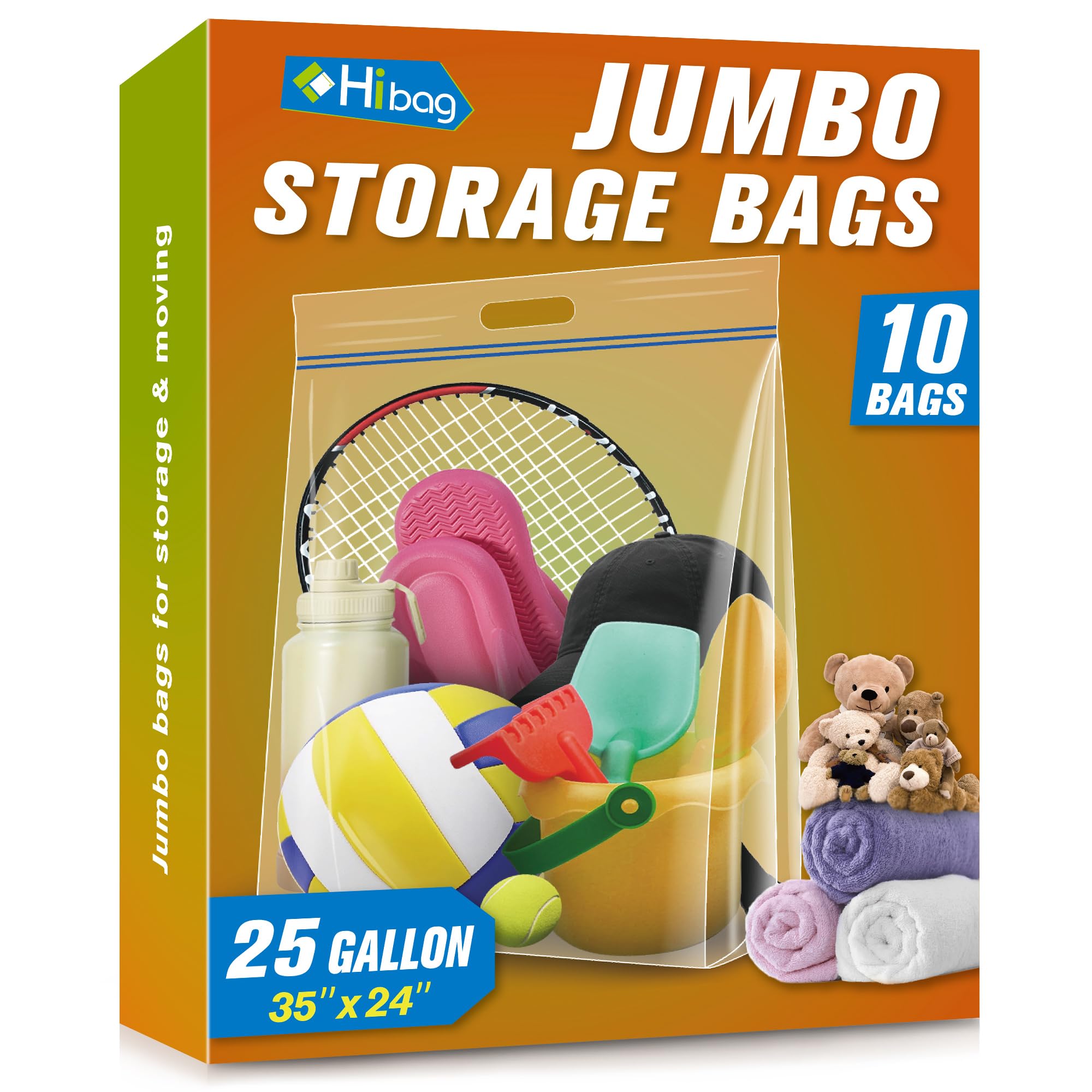 HIBAG 25 Gallon Jumbo Storage Bags, 35” x 24” Resealable Clear Bags ...