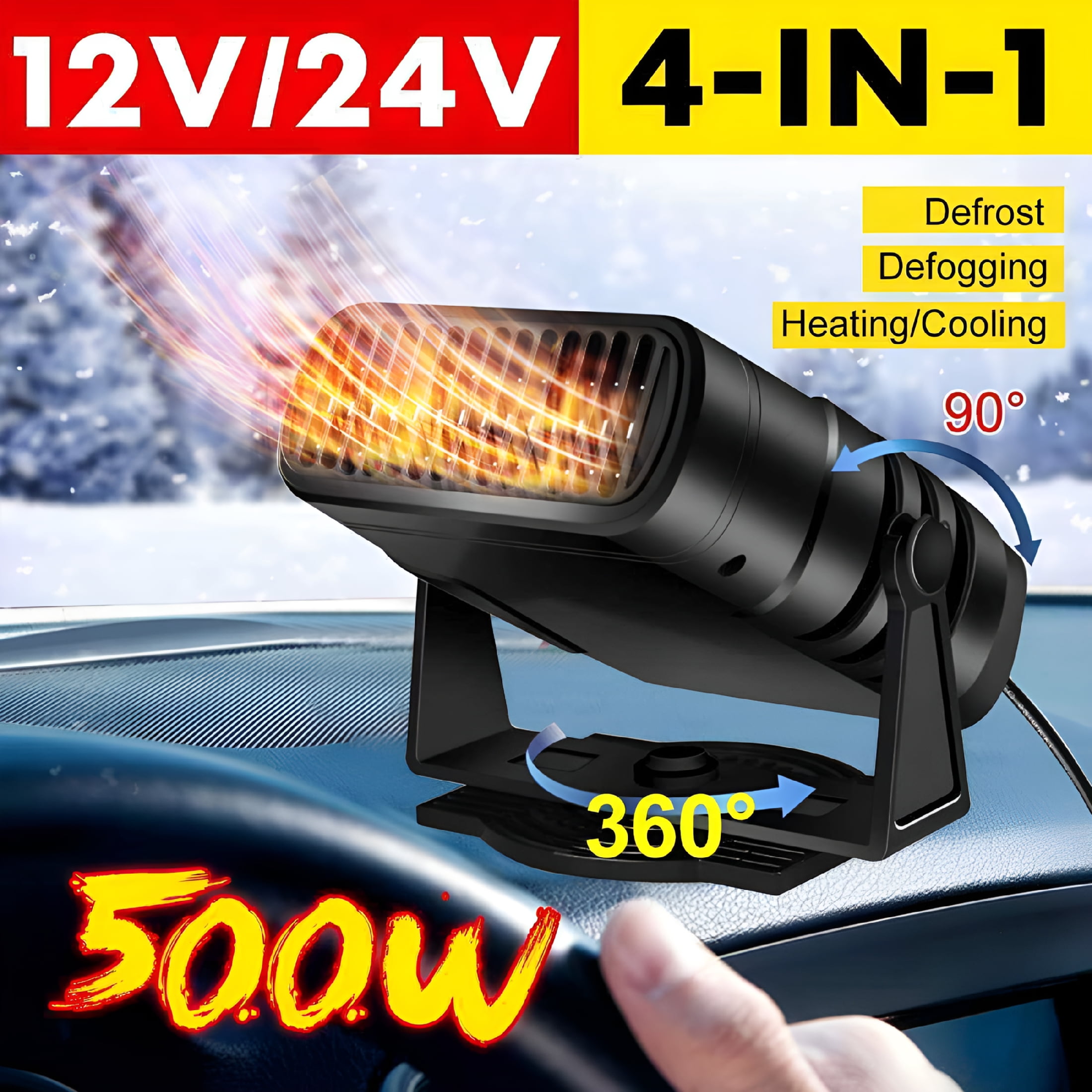 HIBIBUD 12/24V Portable Car Heater 500W Electric Cooling Heating Fan ...