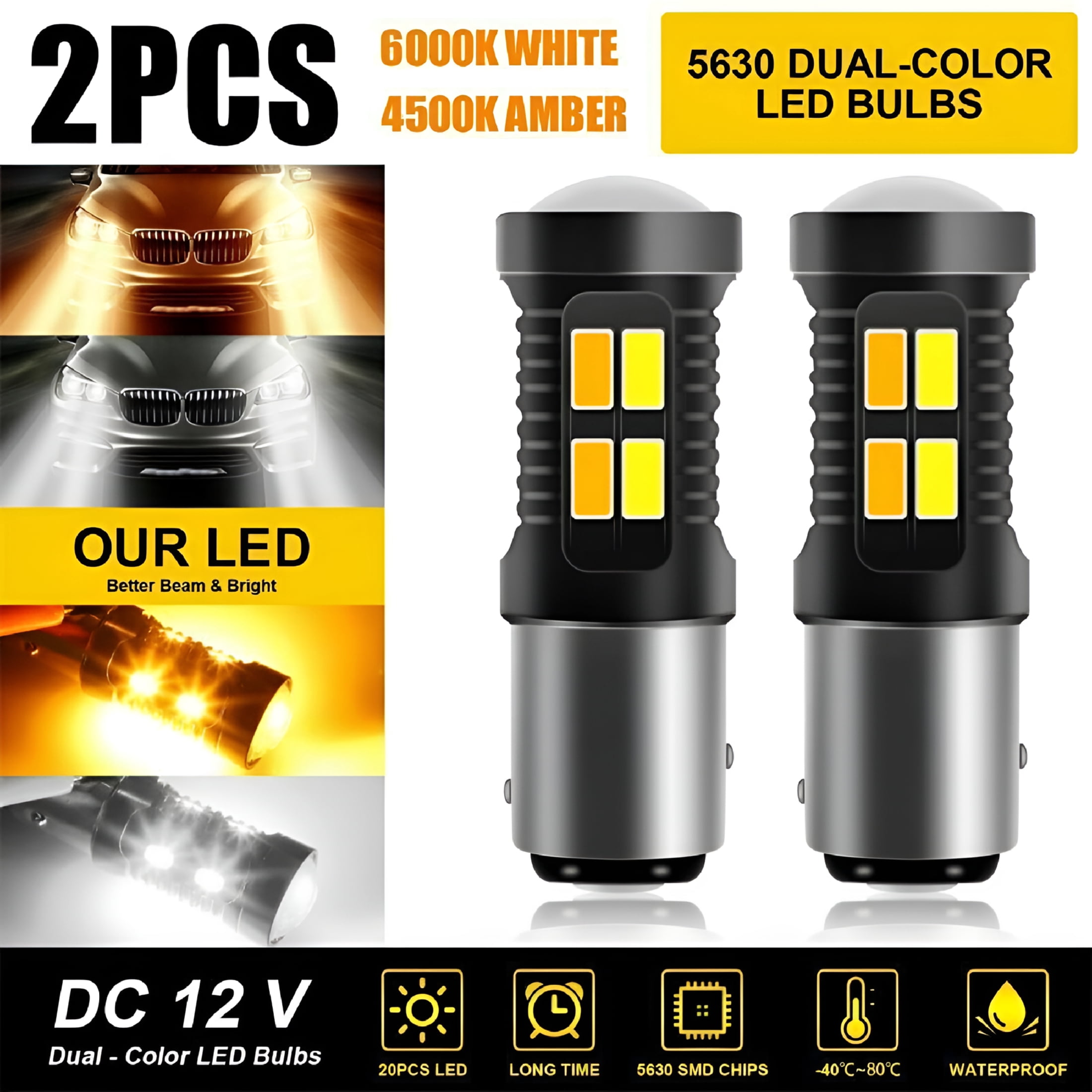 HIBIBUD 2026 New 2 Pack 1157 Led White/Amber Switchback Turn Signal ...