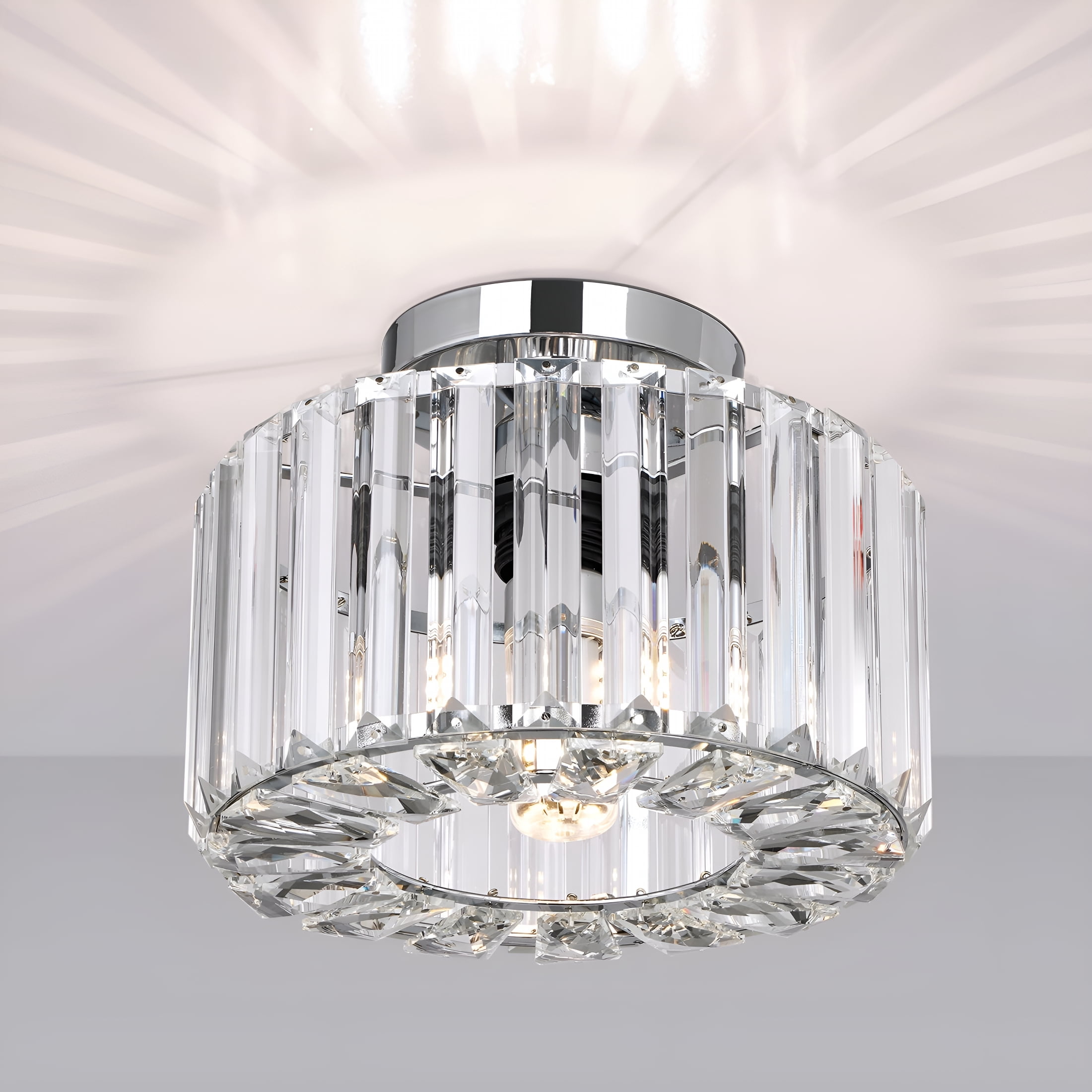 HIBIBUD 2026 New Modern Crystal Chandelier,Chrome Semi Flush Ceiling ...