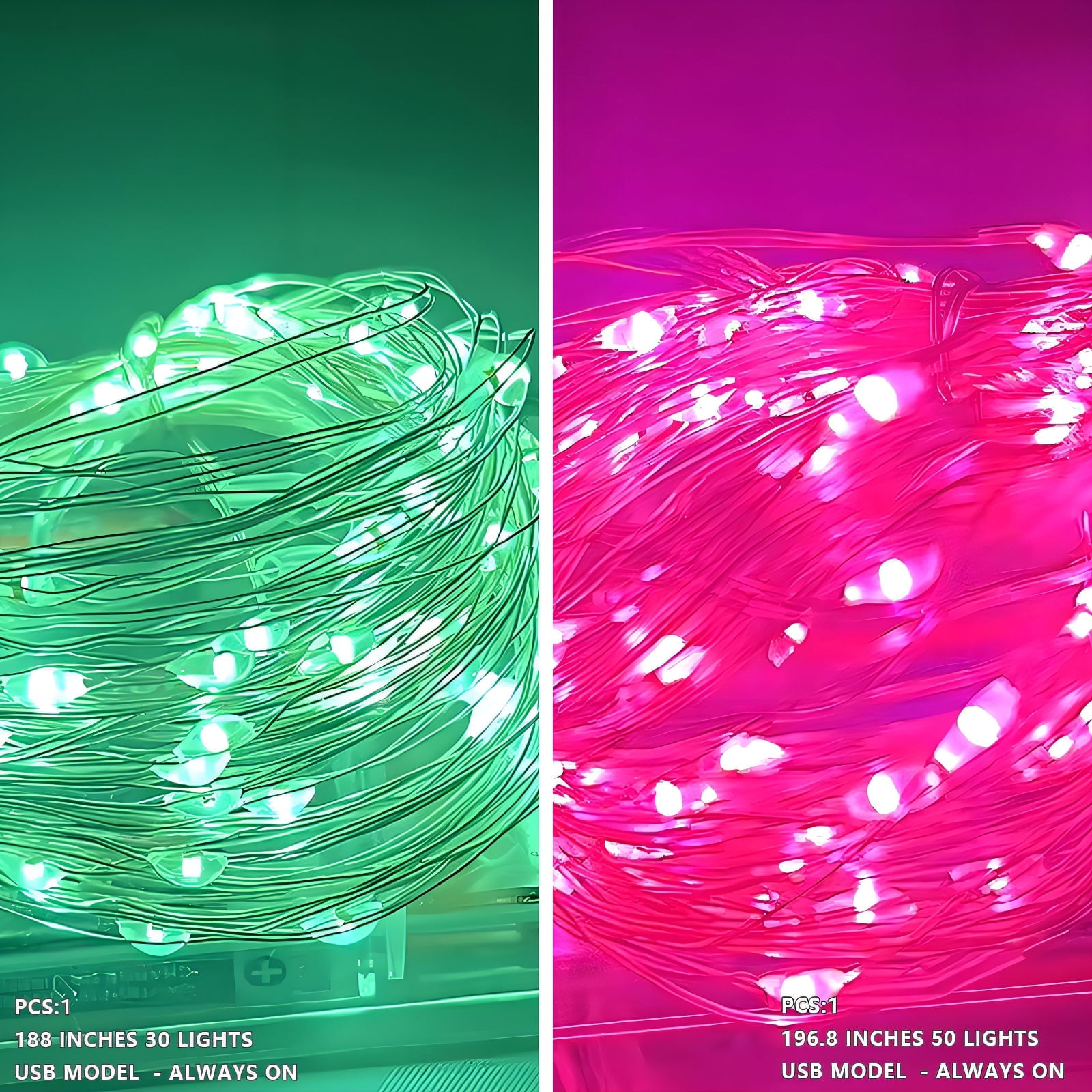 HIBIBUD 2Pcs Fairy Lights Battery Operated,Energy Efficient Bedroom ...