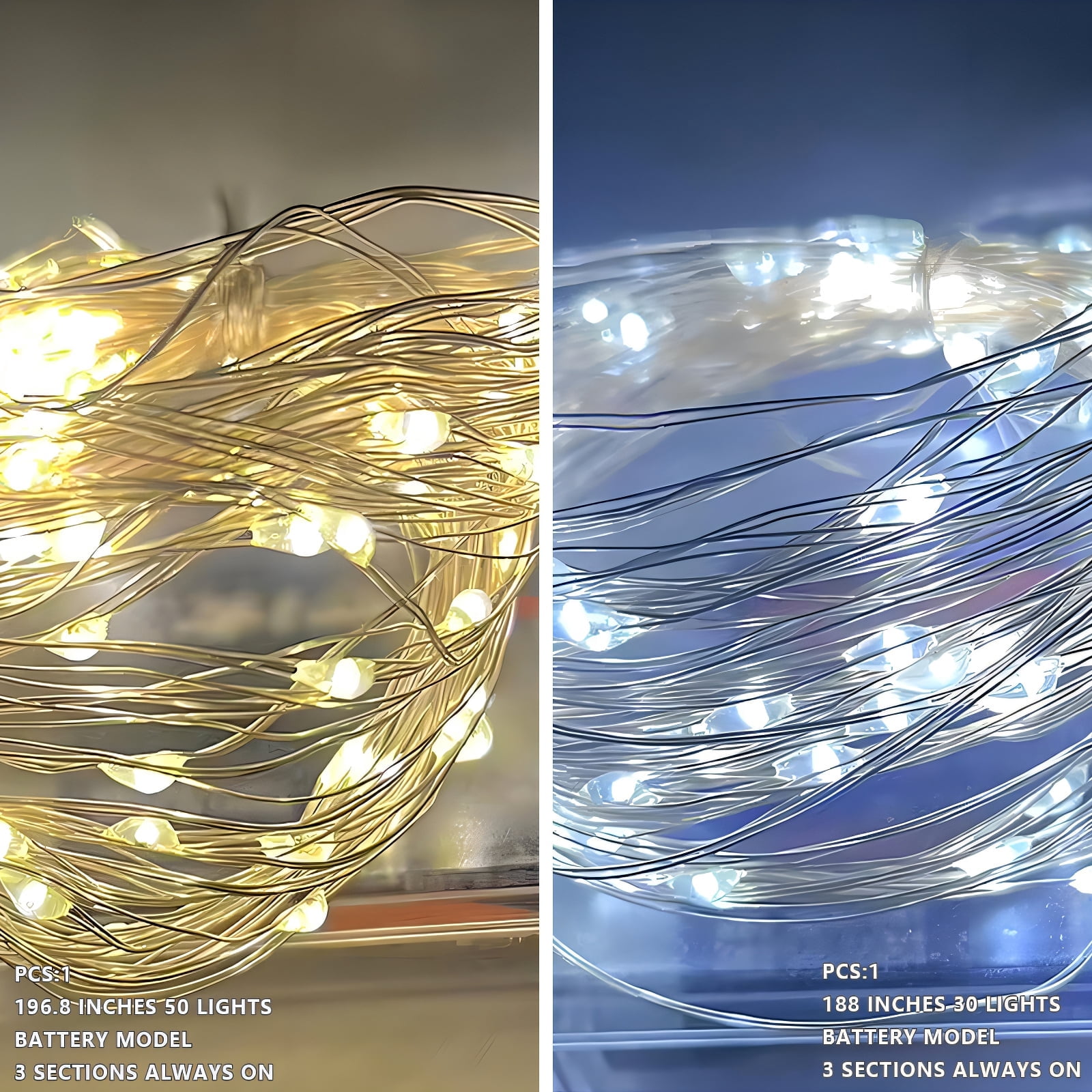 HIBIBUD 2Pcs Fairy Lights Battery Operated,Usb Powered for Convenience ...