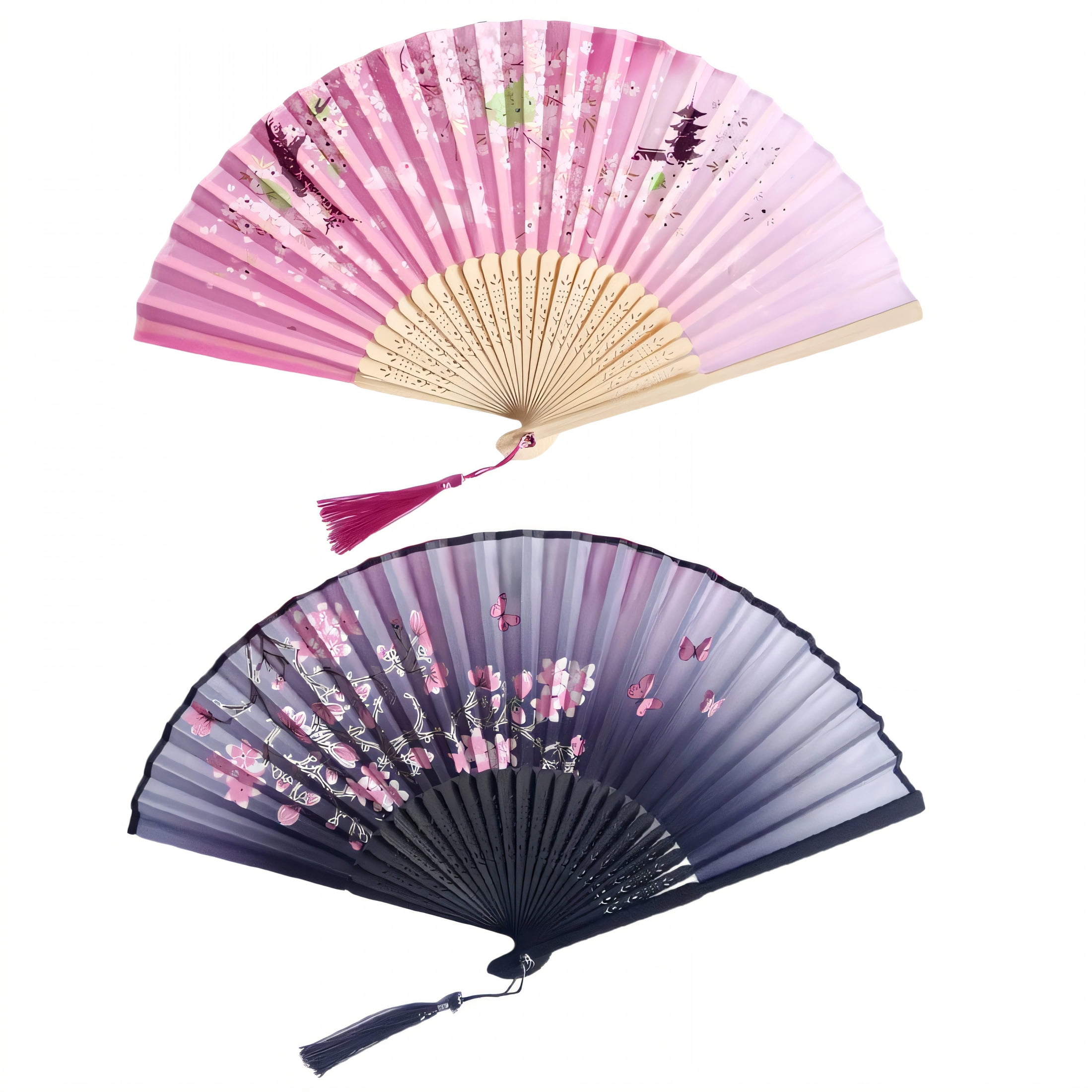 HIBIBUD 2Pcs Folding Fan Fluid Fringe Design Clacking Fans for Line ...