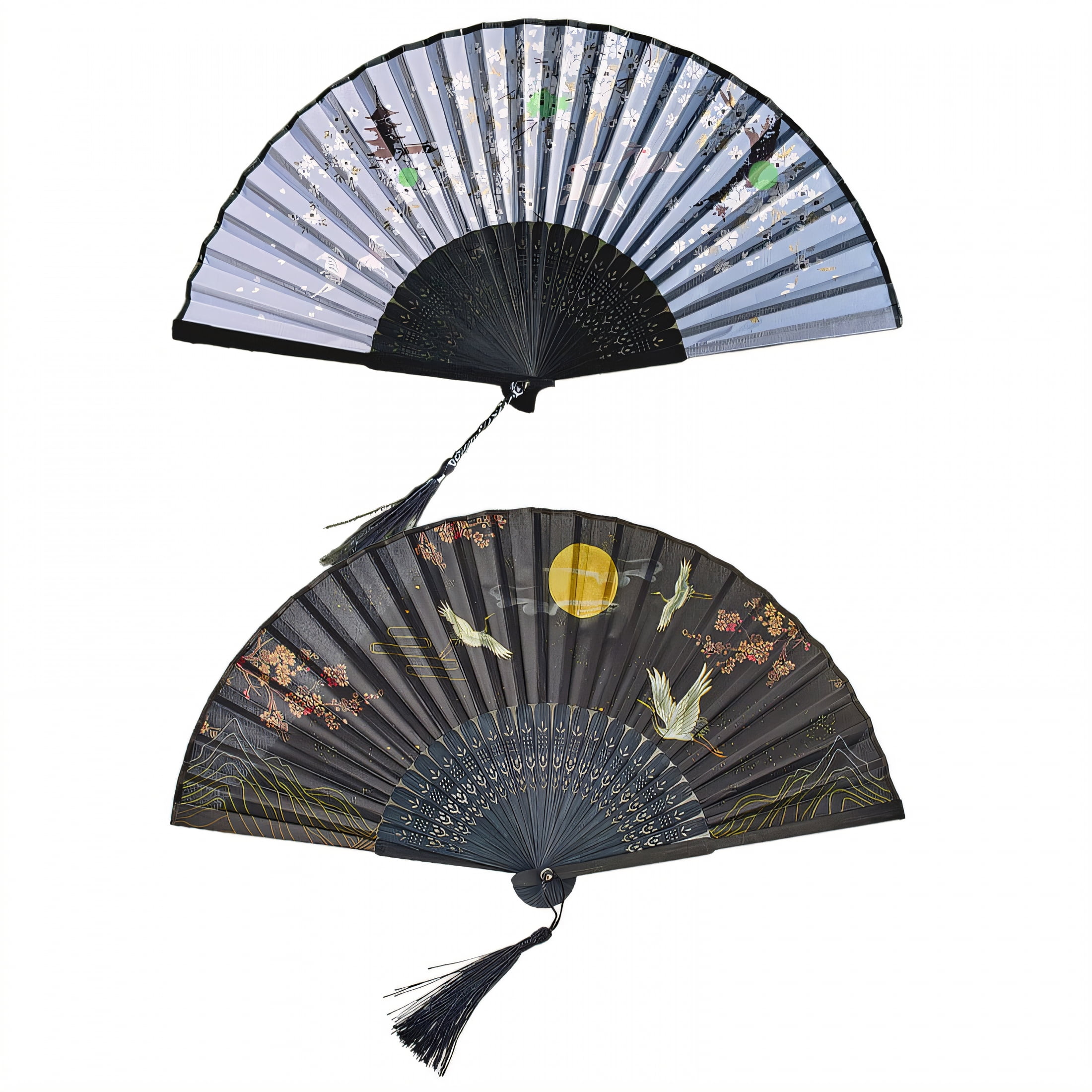 HIBIBUD 2Pcs Folding Fan Perfectly Arranged Fan Bones Folding Fans ...