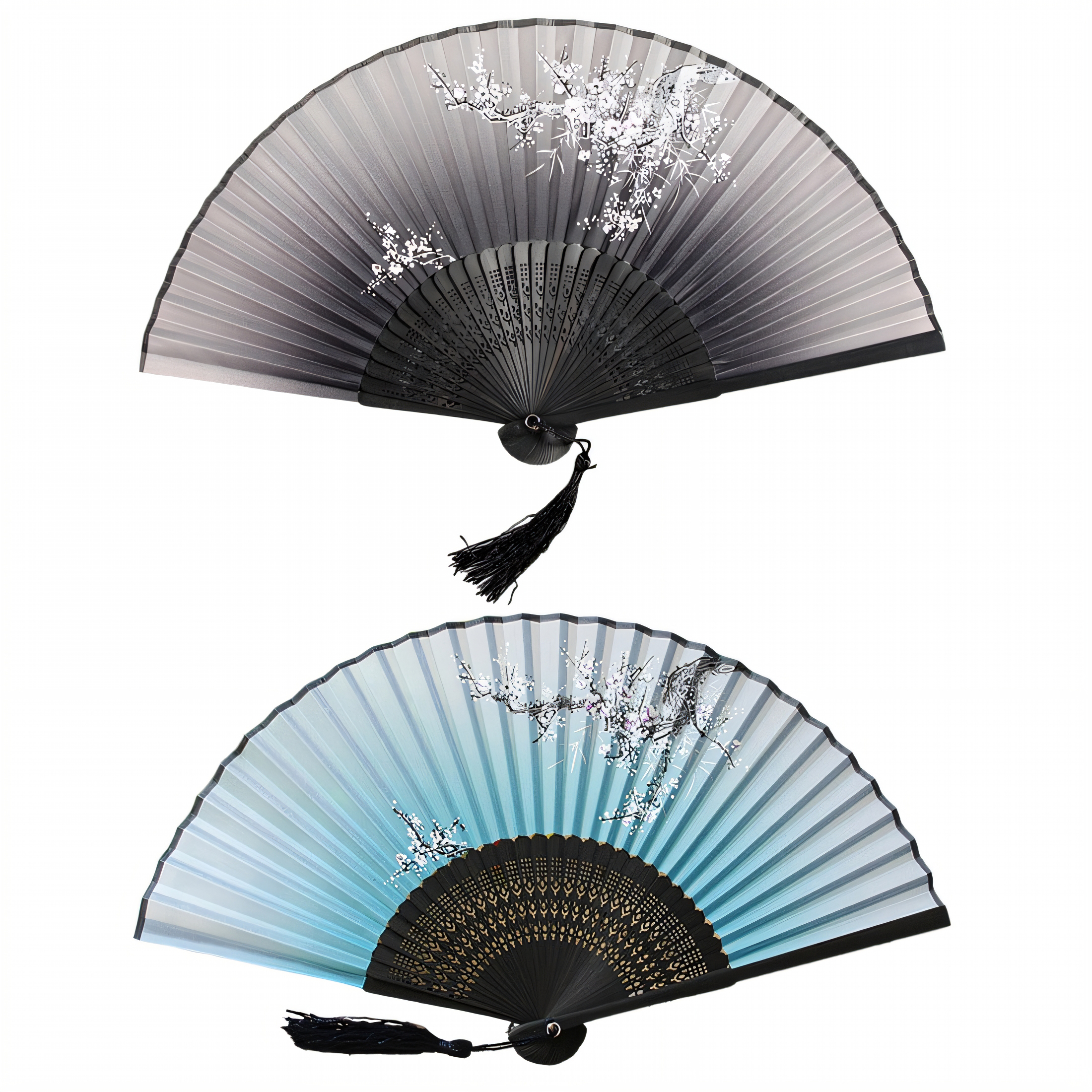HIBIBUD 2Pcs Folding Fan Screen Printing on Fabric Clap Fans for Line ...
