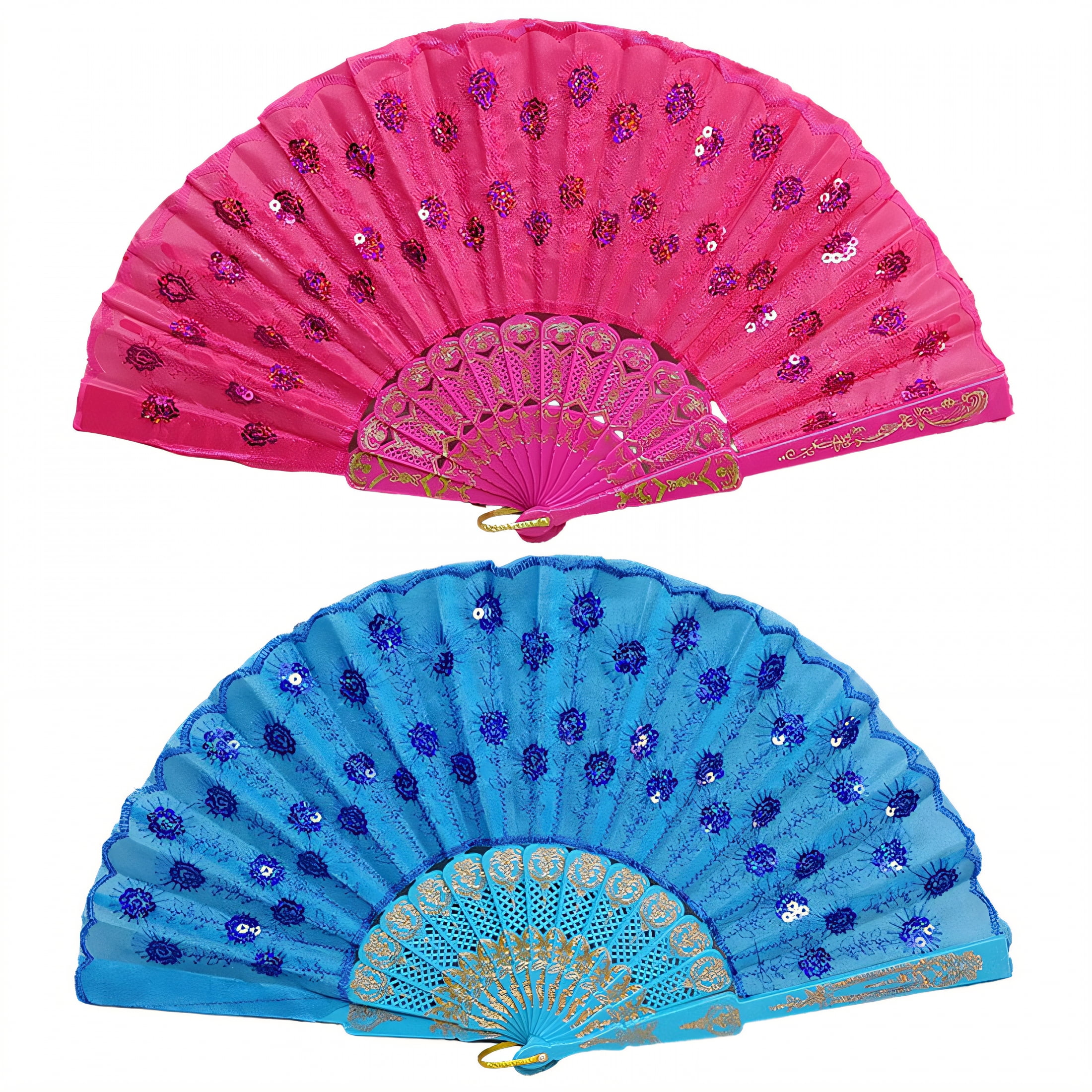 HIBIBUD 2Pcs Folding Fan Sharp Printing & Dyeing Process Large Folding ...