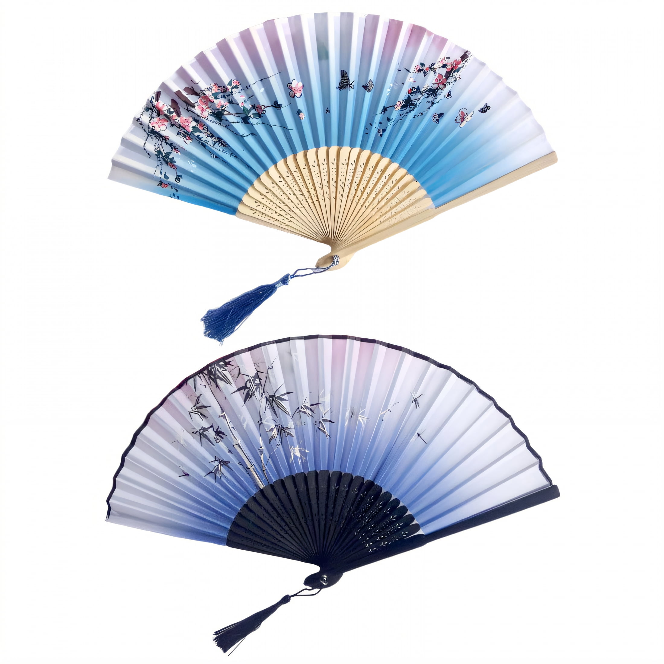 HIBIBUD 2Pcs Folding Fan Solid Fan Design Folding Fans Handheld Satin ...