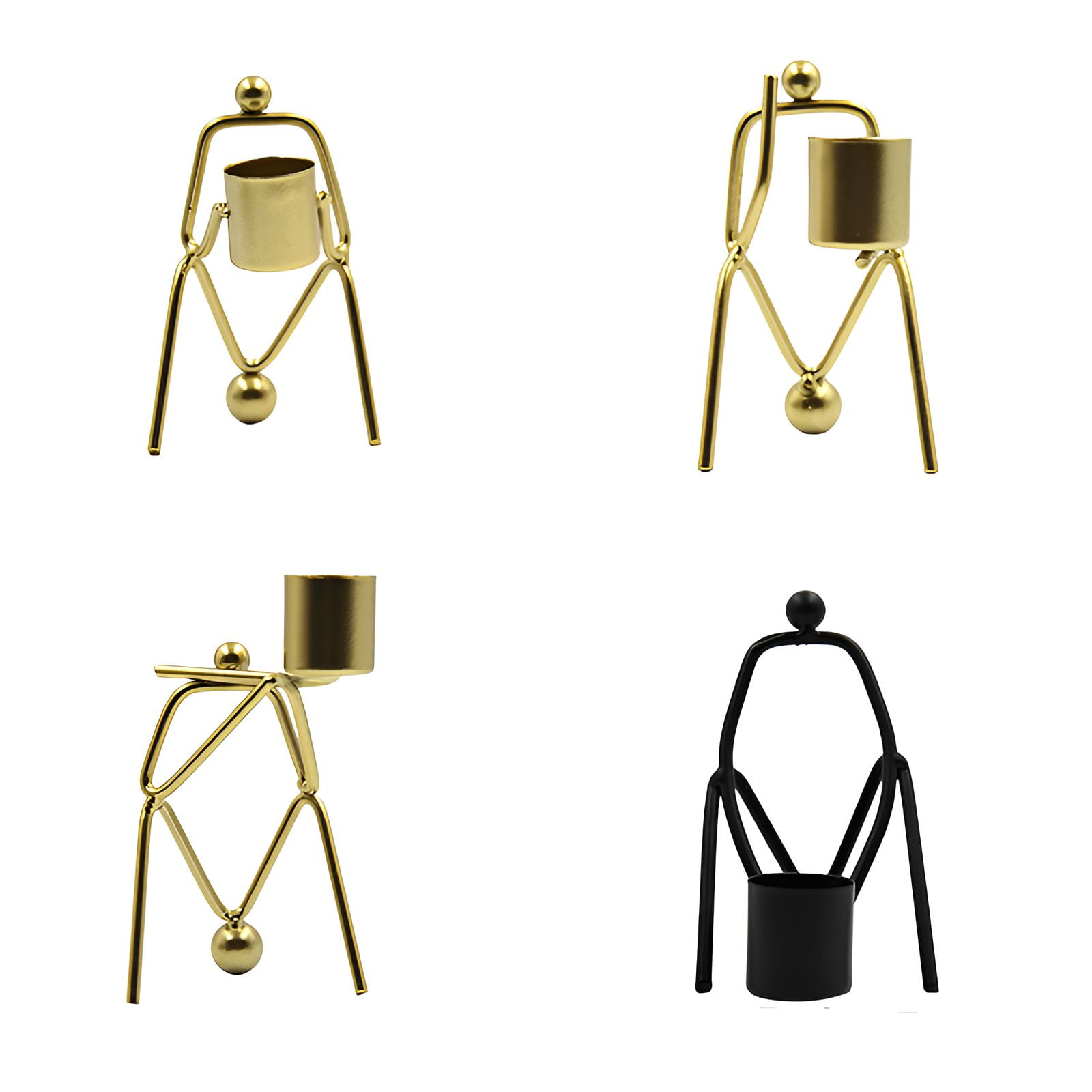 HIBIBUD 4Pcs Candle Holder,Abstract Standing Figure Design Black Candle ...