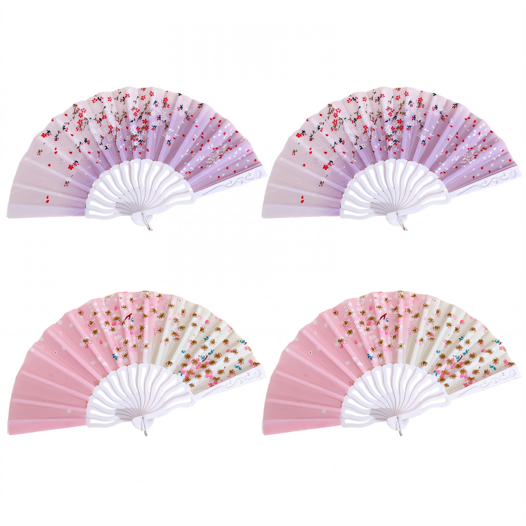 HIBIBUD 4Pcs Folding Fan Fine & Smooth Fan Surface Large Hand Fans for ...