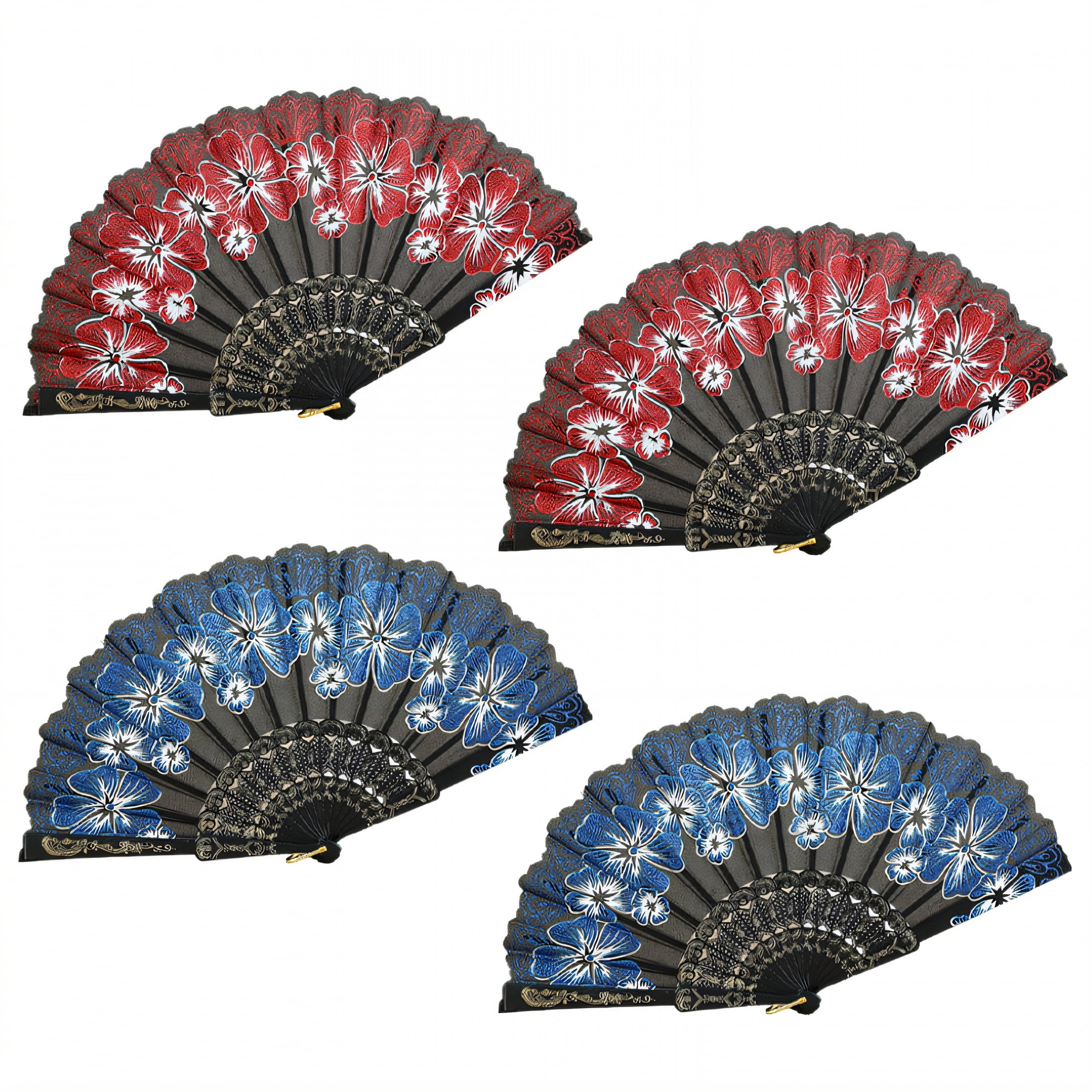 HIBIBUD 4Pcs Folding Fan Gold Finish Technique Large Folding Fans for ...