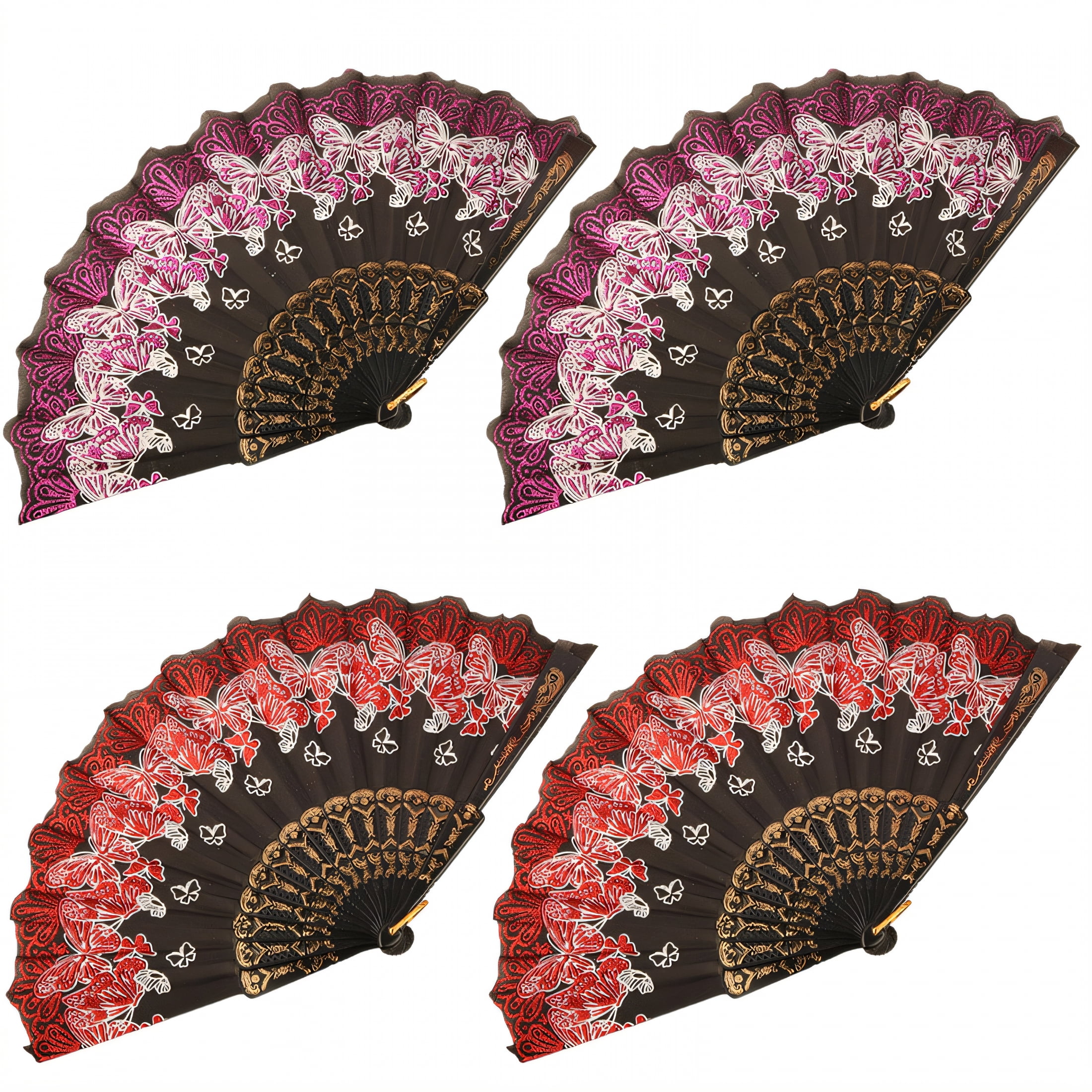 HIBIBUD 4Pcs Folding Fan High-Res Printing Dyeing Method Large Hand ...