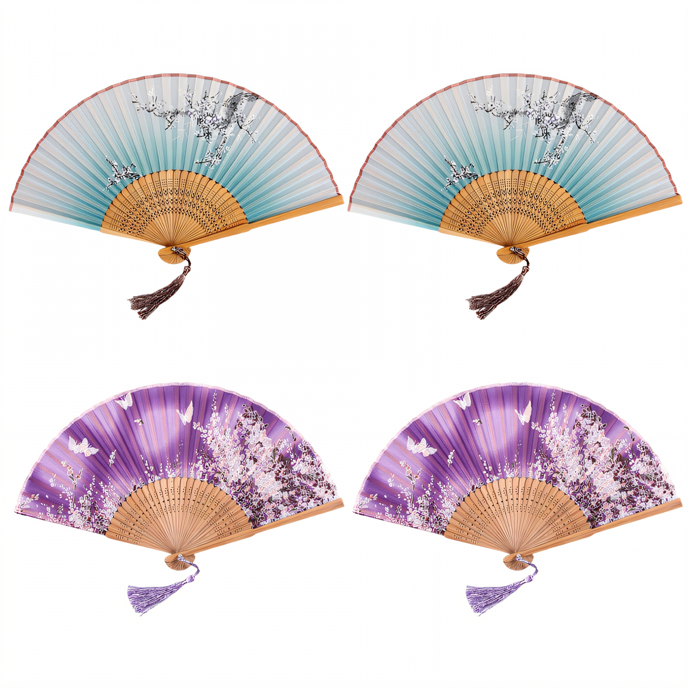 HIBIBUD 4Pcs Folding Fan Lively Tassel Fringes Folding Fans Handheld ...