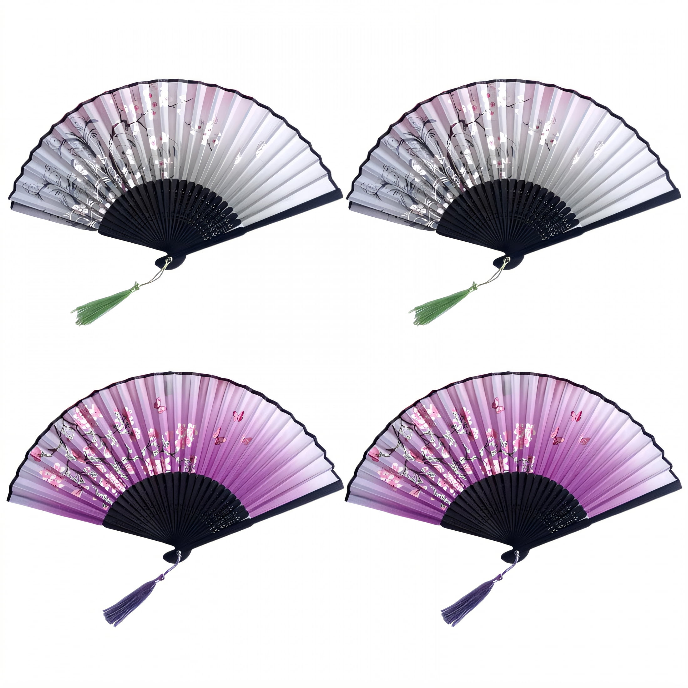 HIBIBUD 4Pcs Folding Fan Ornate Flower Openwork Folding Fans Handheld ...