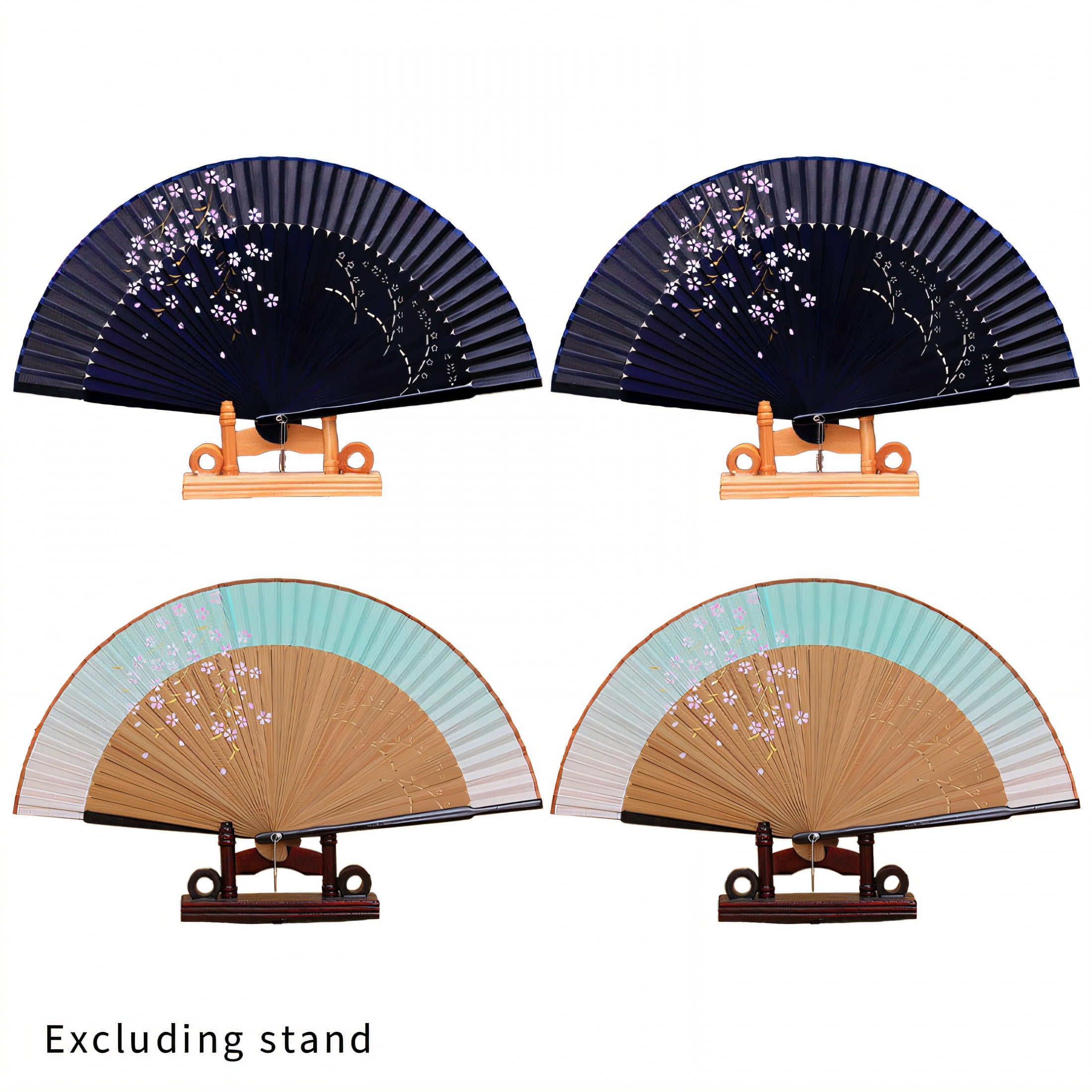 HIBIBUD 4Pcs Folding Fan Ribbed Frame with Hollow Pattern Clap Fans for ...