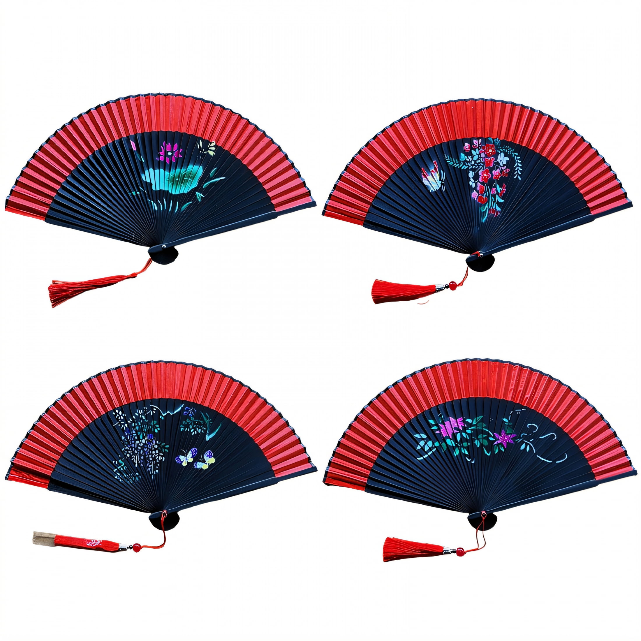 HIBIBUD 4Pcs Folding Fan Smooth & Plush Fan Texture Hand Fans for Women ...