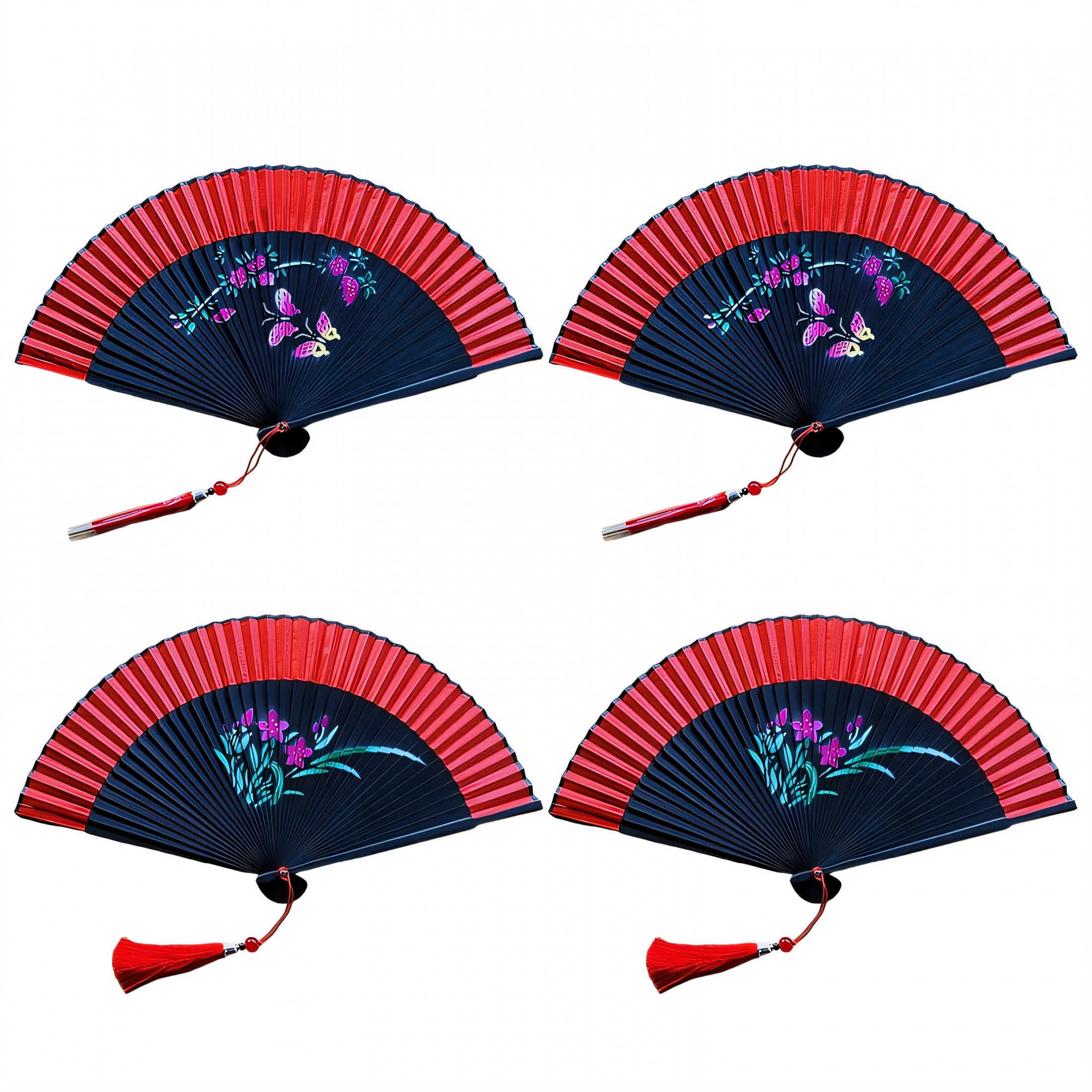 HIBIBUD 4Pcs Folding Fan Soft & Luxurious Texture Finish Large Folding ...