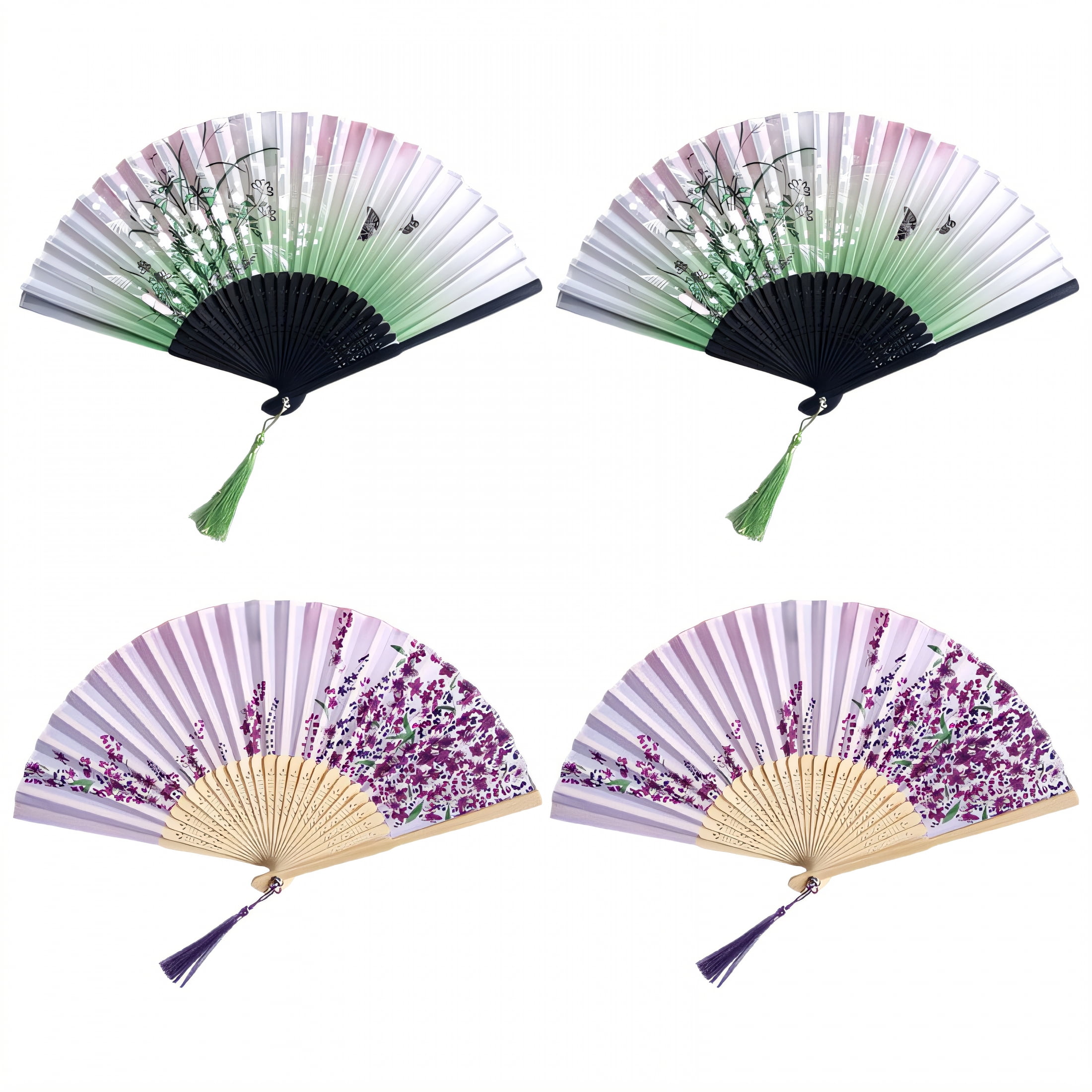 HIBIBUD 4Pcs Folding Fan Tassel Detail with Movement Hand Fans for ...