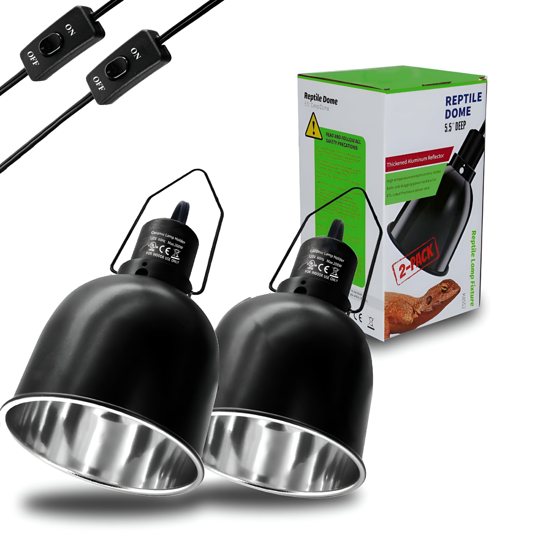 HIBIBUD 5.5-Inch Reptile Heat Lamp Fixture (2 Packs) Dual-Switch ...