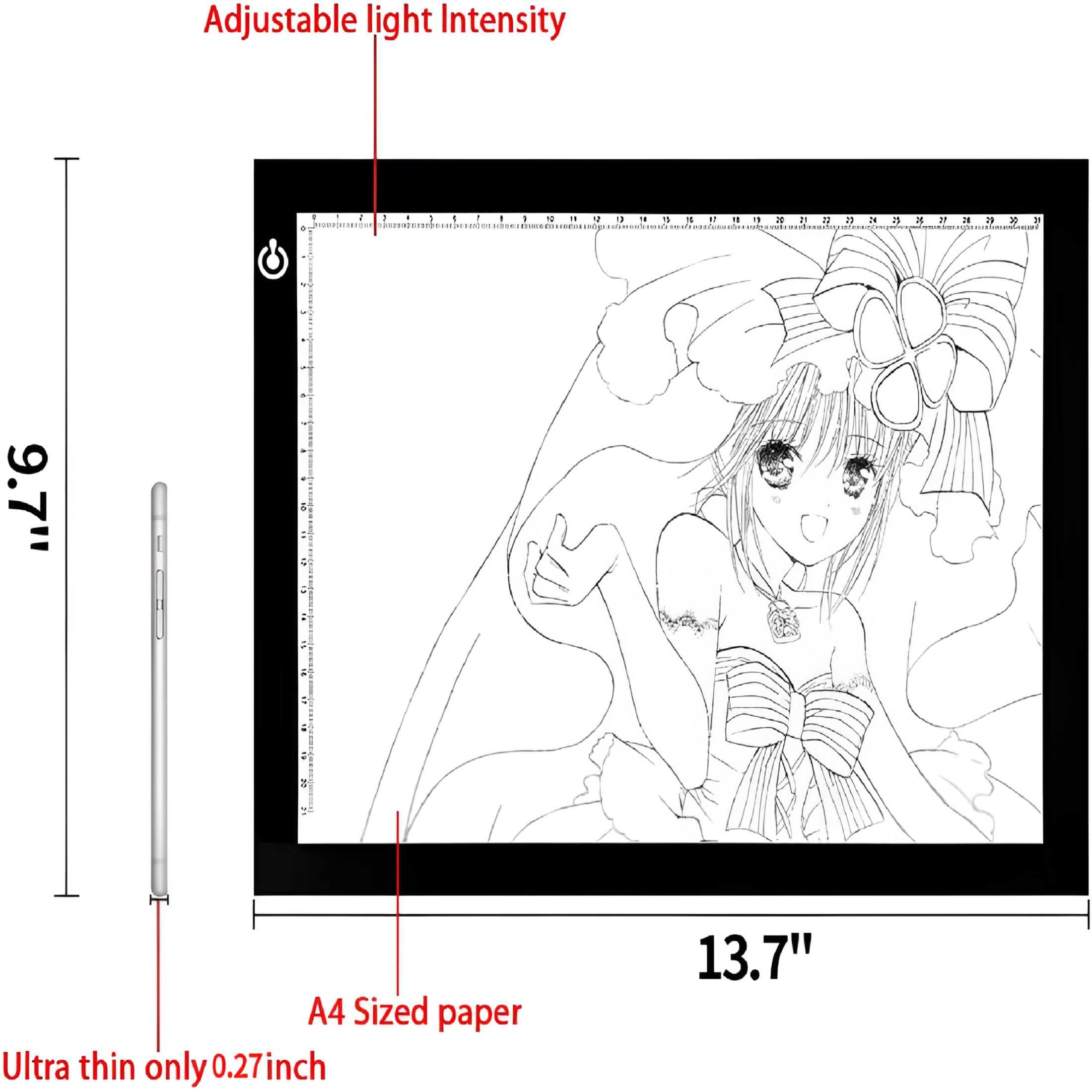 HIBIBUD A4 LED Copy Board Light Tracing Box, Ultra-Thin Adjustable USB ...