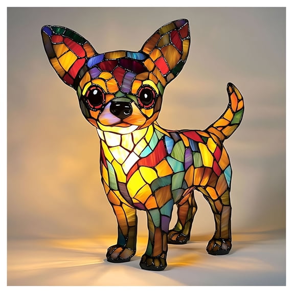 HIBIBUD Chihuahua Lamp,Retro Dogs Stained Resin Tabletop Night Light ...