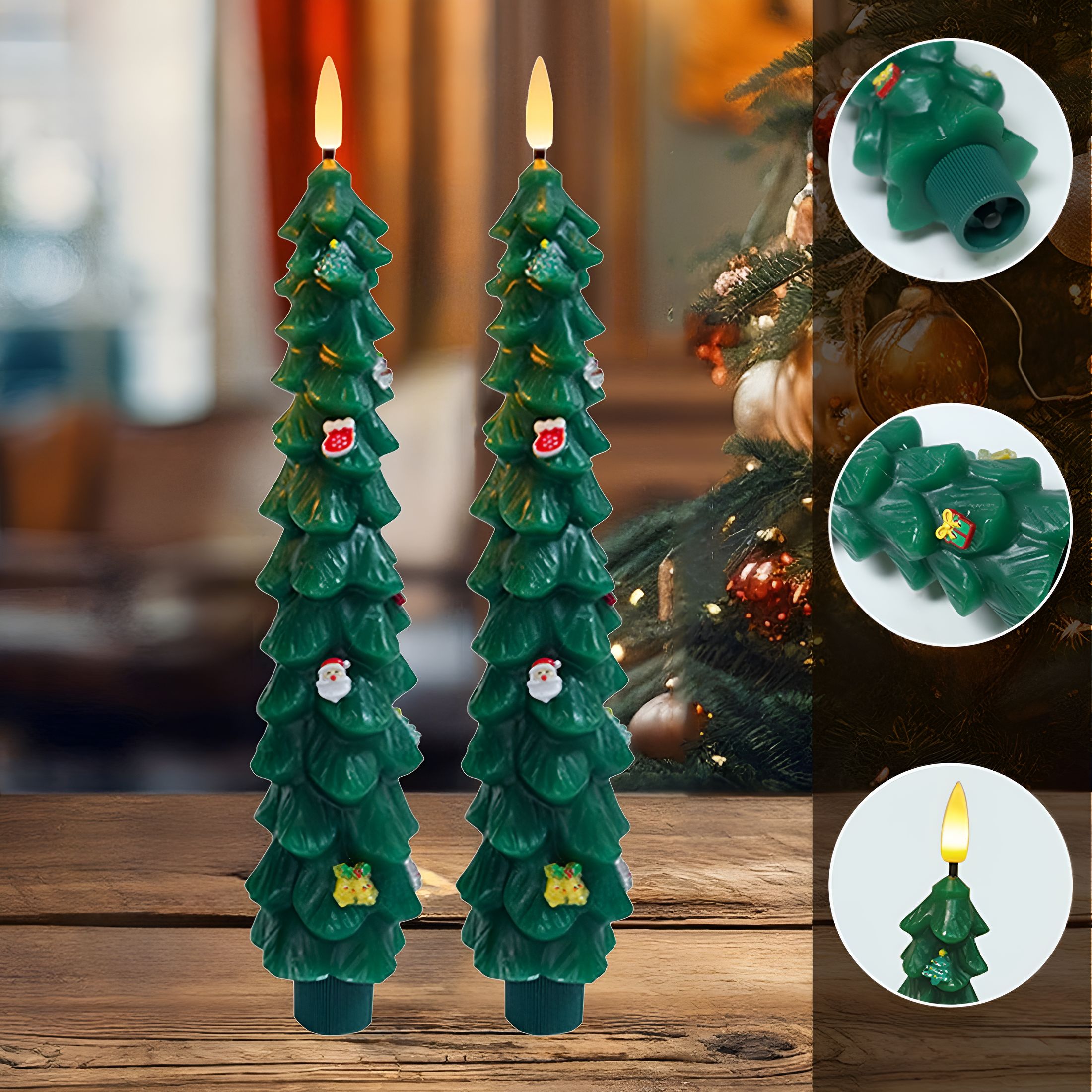 HIBIBUD Christmas Tree Flameless Taper Candles,Christmas Led Taper ...
