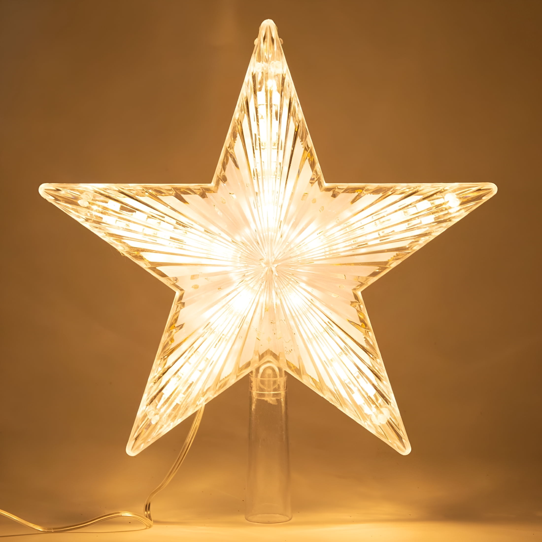 HIBIBUD Christmas Tree Topper with LED Light, Clear Five-Pointed Star ...