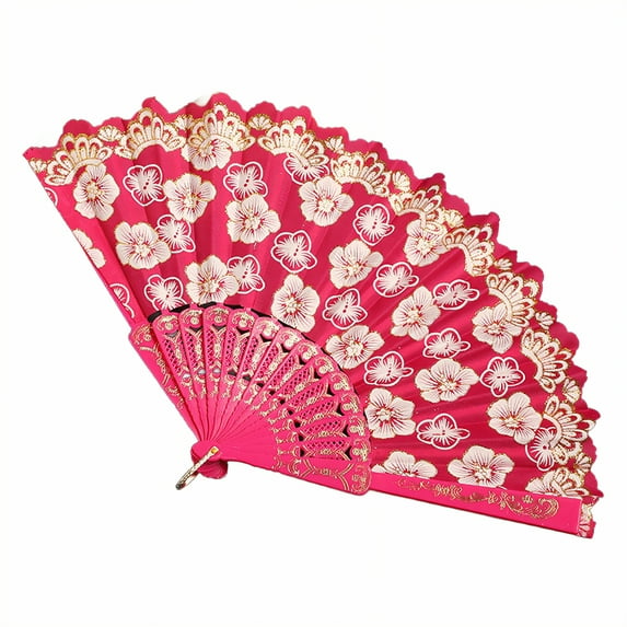 HIBIBUD Folding Fan Gold Foil Art Clap Fans for Line Dancing Stiff ...