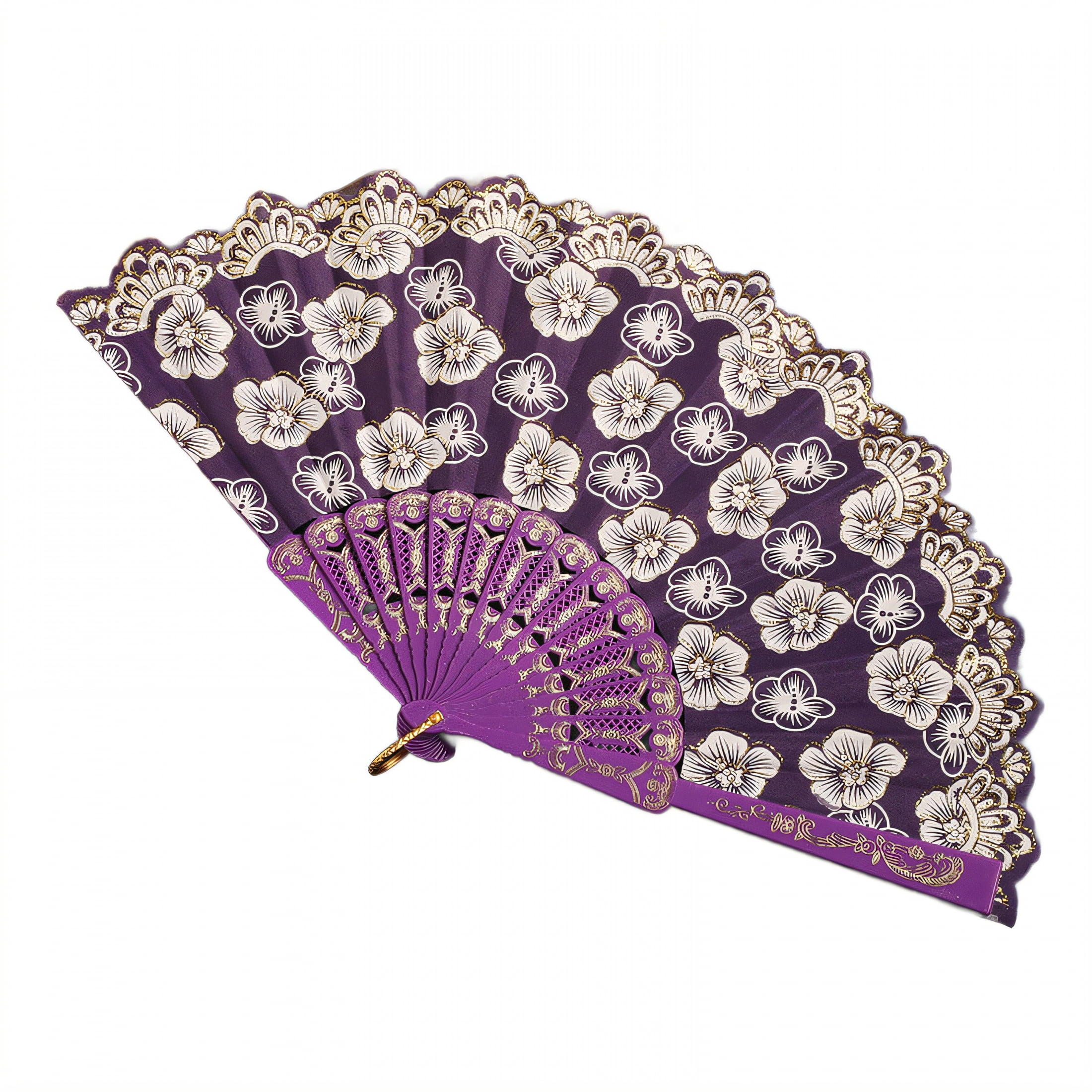 HIBIBUD Folding Fan Metallic Foil Design Large Folding Fans for Dancing ...