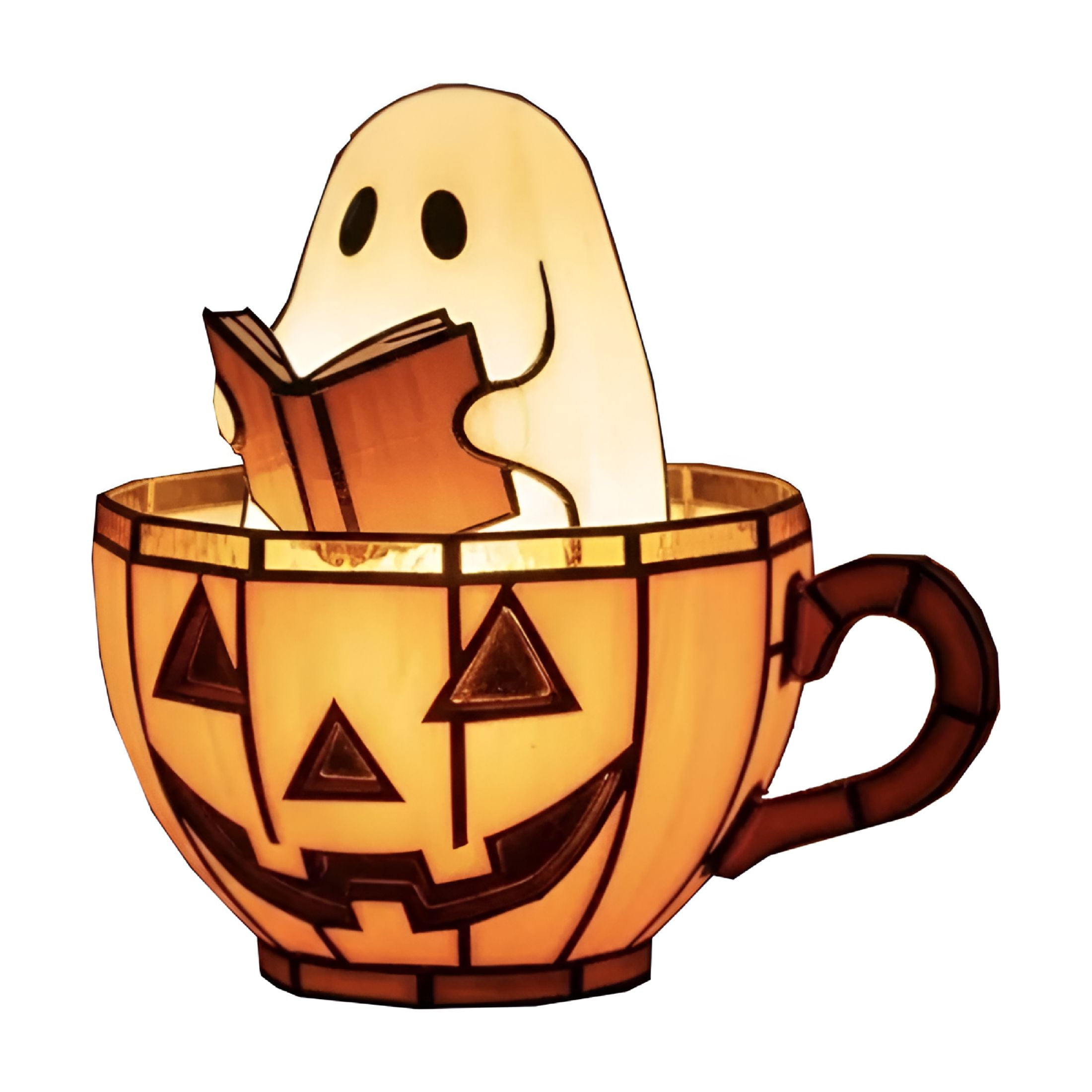 HIBIBUD Halloween Stained Glass Table Lamp,Pumpkin Mug with Reading ...