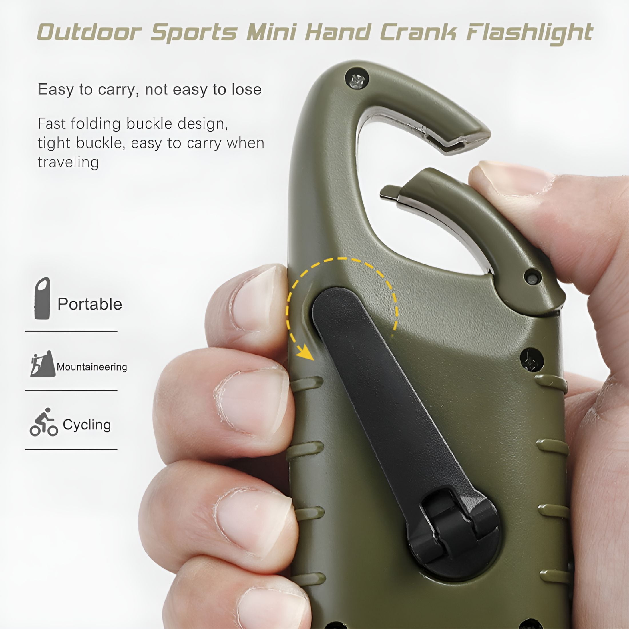HIBIBUD Hand Cranked Flashlight Solar Powered Carabiner Dynamo ...
