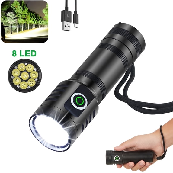 HIBIBUD High Power Rechargeable Flashlight, High Lumens Super Bright ...