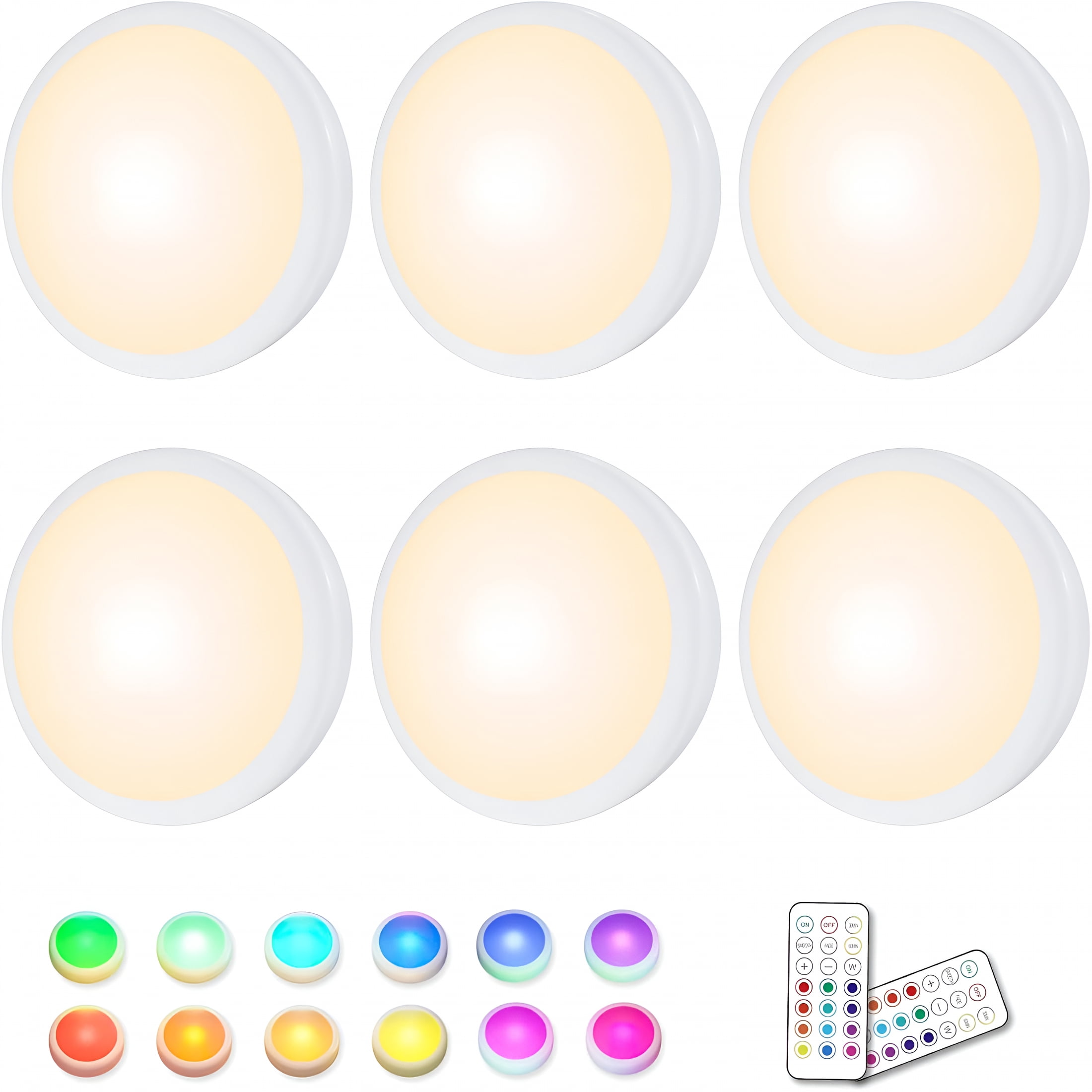 HIBIBUD LED Puck Lights with Remote,6 Pack Color Changing RGBW Stick-On ...