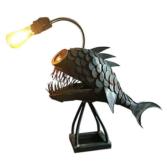 HIBIBUD Rustic Usb Angler Fish Lamp Shark Lamp Steampunk Style Table ...