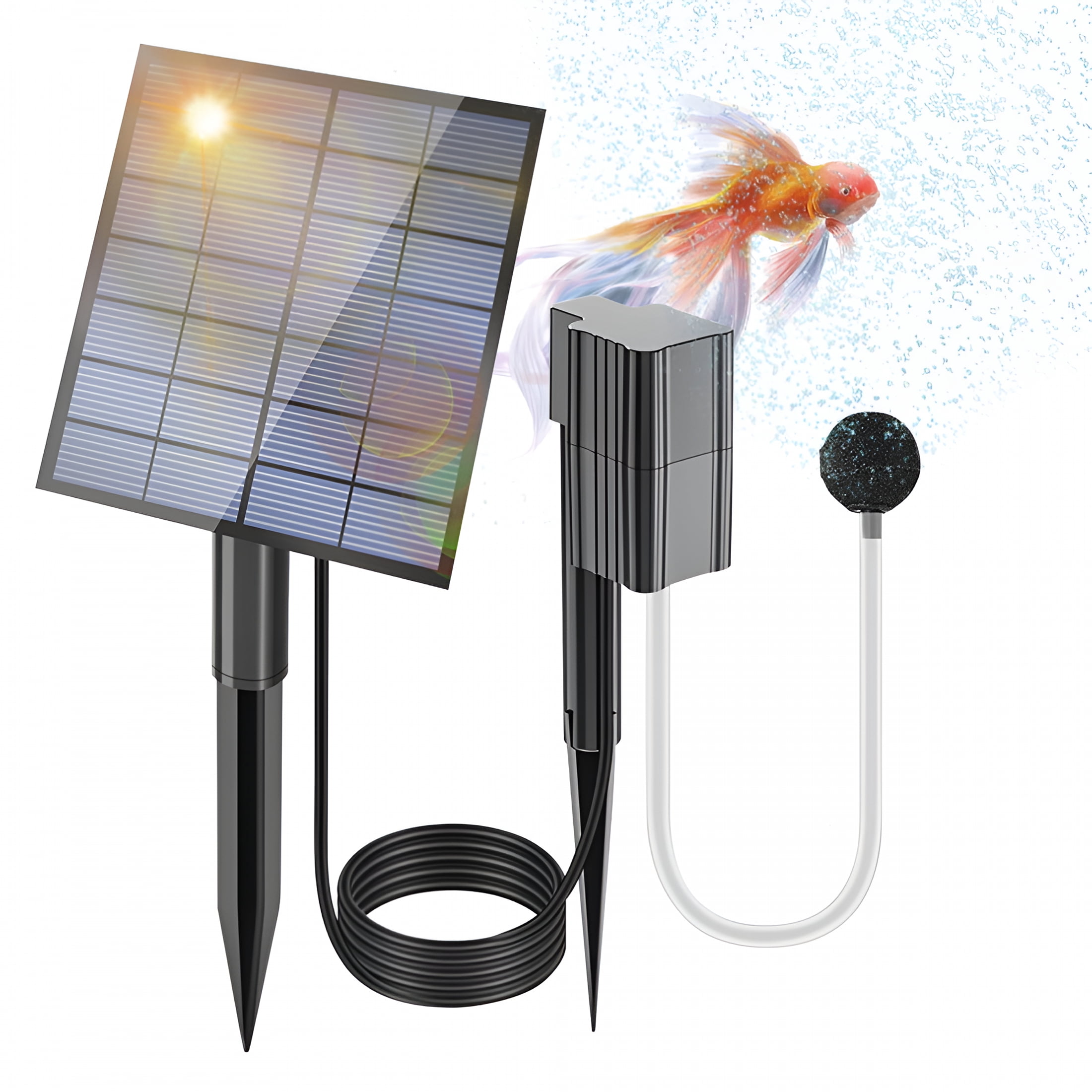 HIBIBUD Solar Pond Aerator 2.5W/7V Air Pump Oxygenator 0.6L/min Solar ...