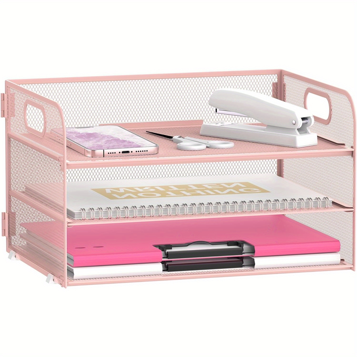 HIC 3-Tier Paper Organizer Mesh Desk Organizer Letter Tray with Handle ...