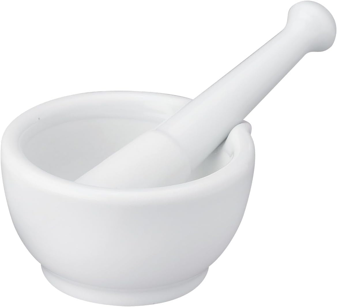 HIC Kitchen Mortar with Spout and Pestle, Fine-White Porcelain ...
