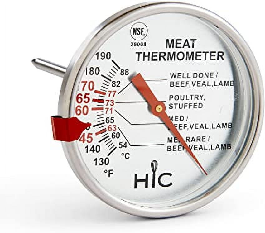 HIC Roasting Meat Thermometer, Oven Safe, Large 3-Inch Easy-Read Face ...