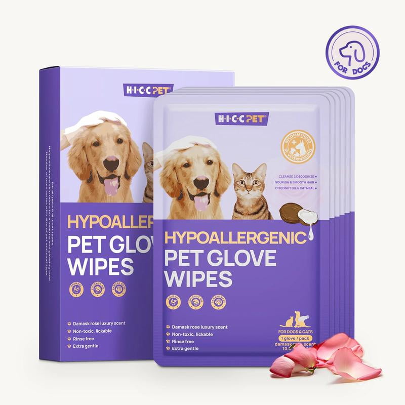 HICC PET Pet Glove Wipes，Freshening Grooming Dog&Cat Disposable 20Pcs ...