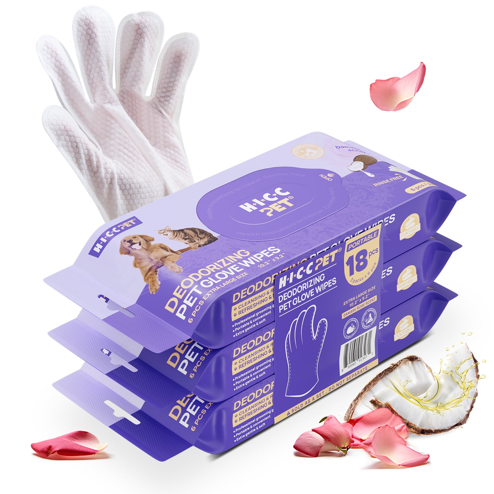 HICC Pet Portable Grooming Gloves for Dogs and Cats - 6-Count (Pack of ...